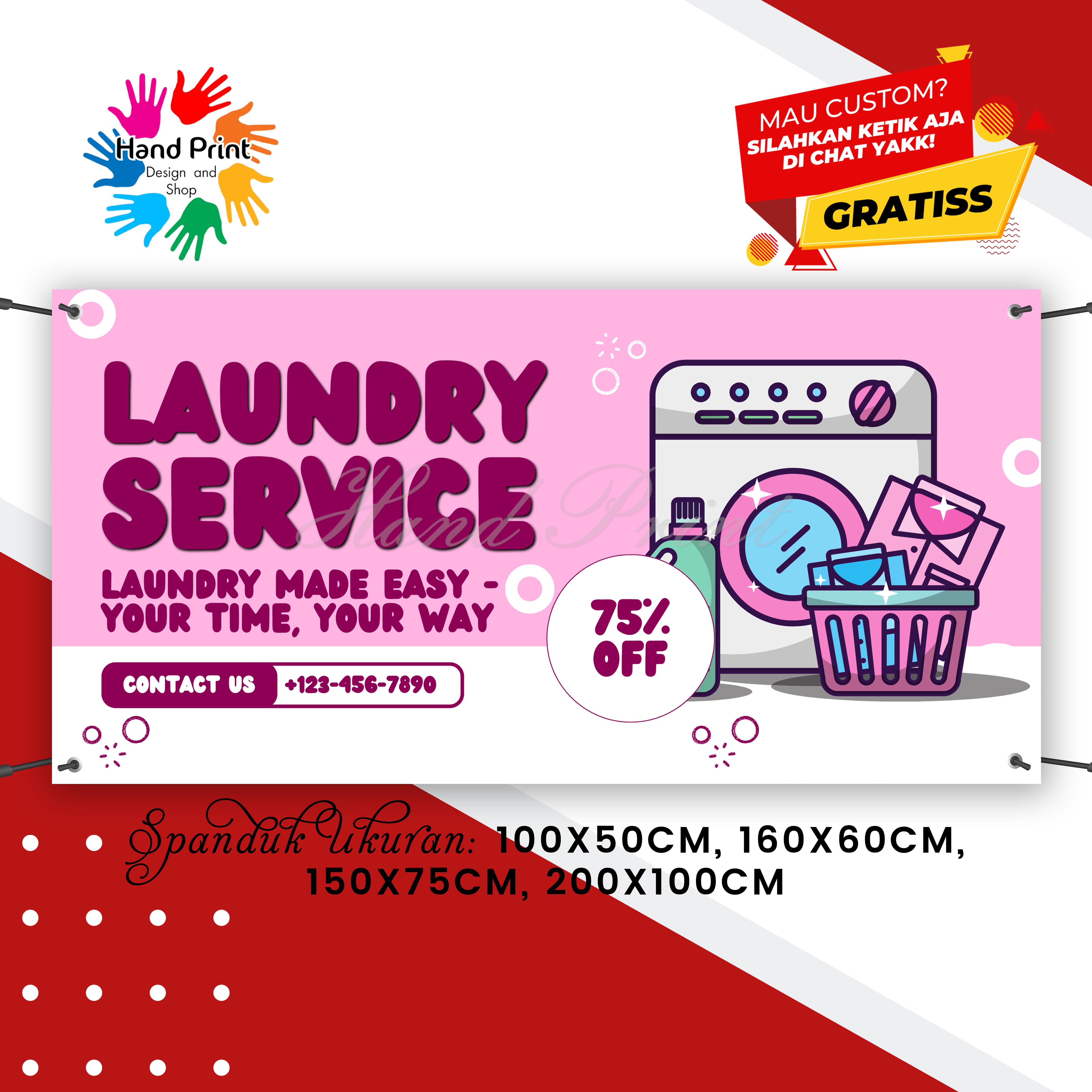 Cetak Spanduk Banner Laundry Pink MMT Spanduk Custom 200x100 | Lazada ...
