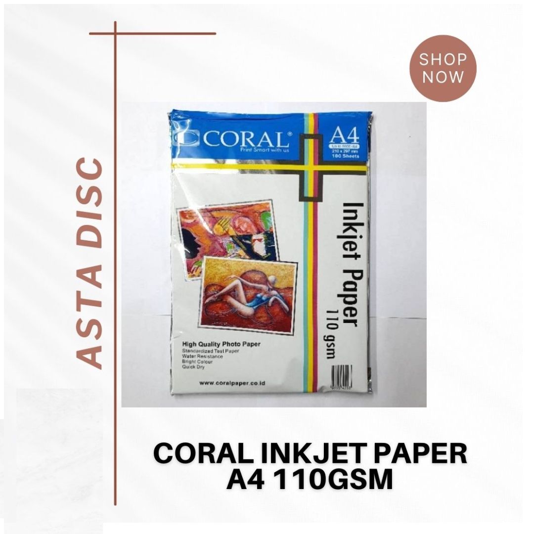 CORAL INKJET PAPER A4 110 GSM / KERTAS INKJET CORAL UKURAN A4 TEBAL 110 ...