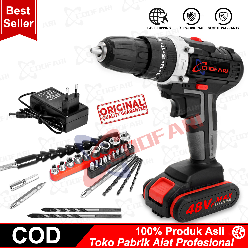 Impact Cordless Drill 48VF / Mesin Bor 2 Baterai tanpa kabel Untuk ...