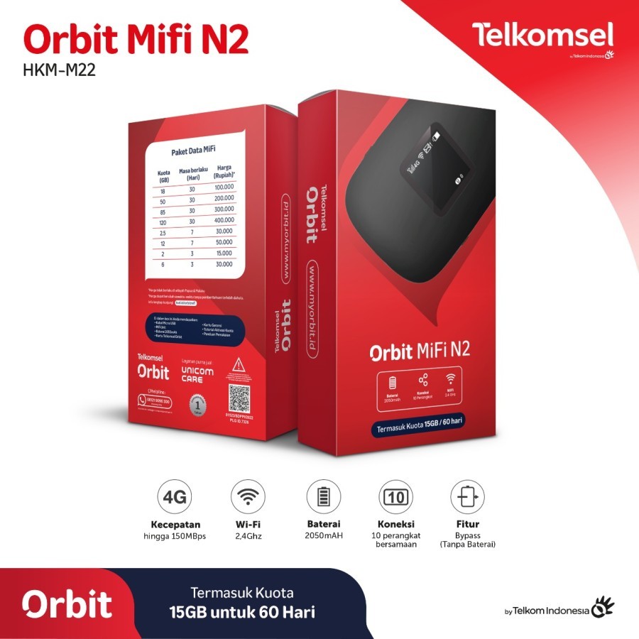 Telkomsel Orbit Mifi N2 Portable Modem Wifi 4G High Speed Free Data ...