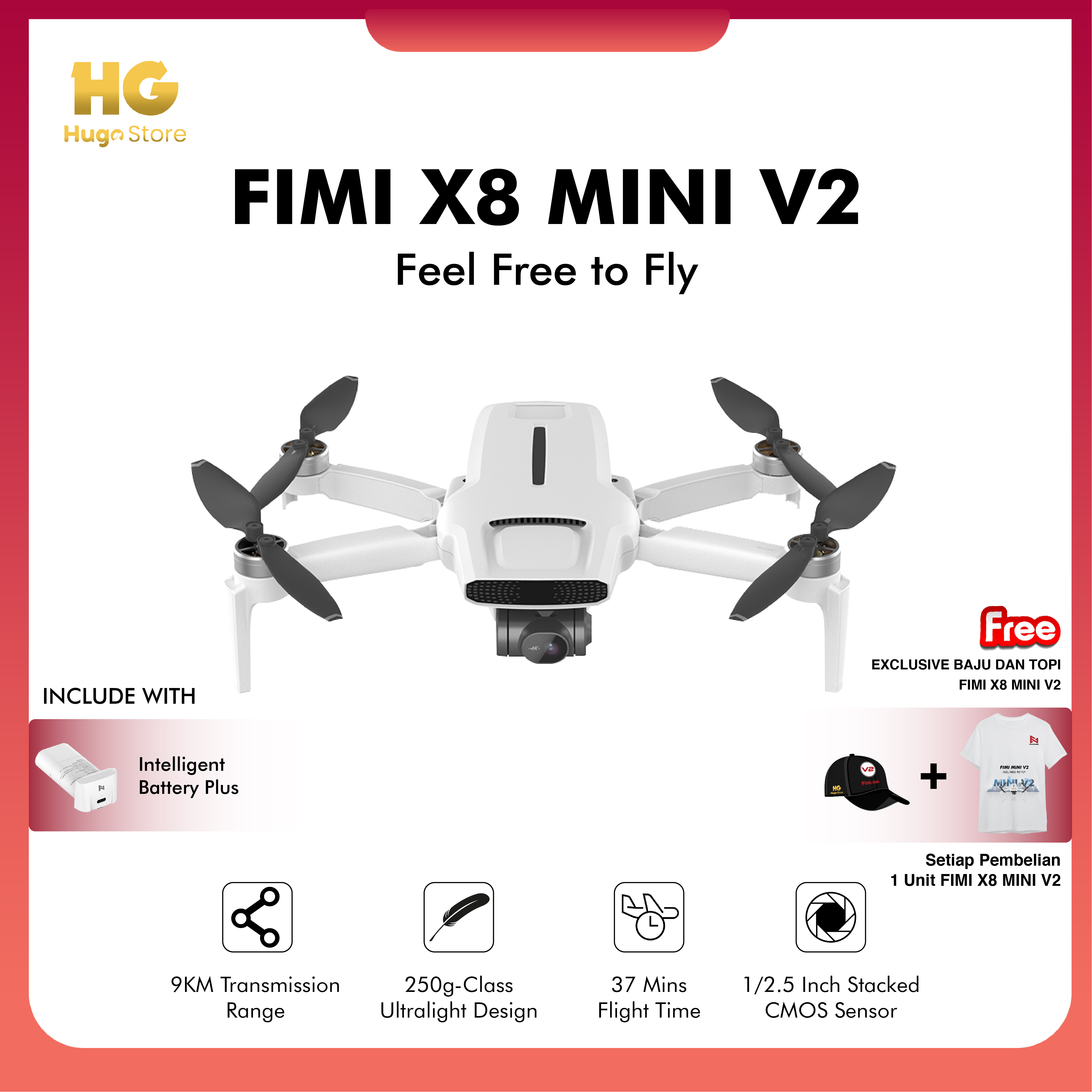 FIMI X8 MINI V2 Drone GPS 9km 4K 3-axis Gimbal 37 Min Flight Time | Lazada Indonesia