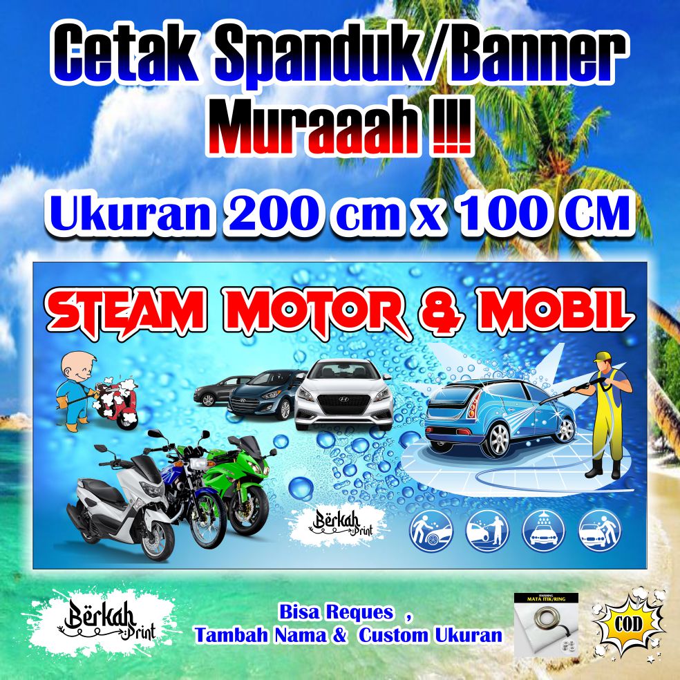Spanduk Banner Steam Motor & Mobil Ukuran 200 cm x 100 cm | Lazada ...