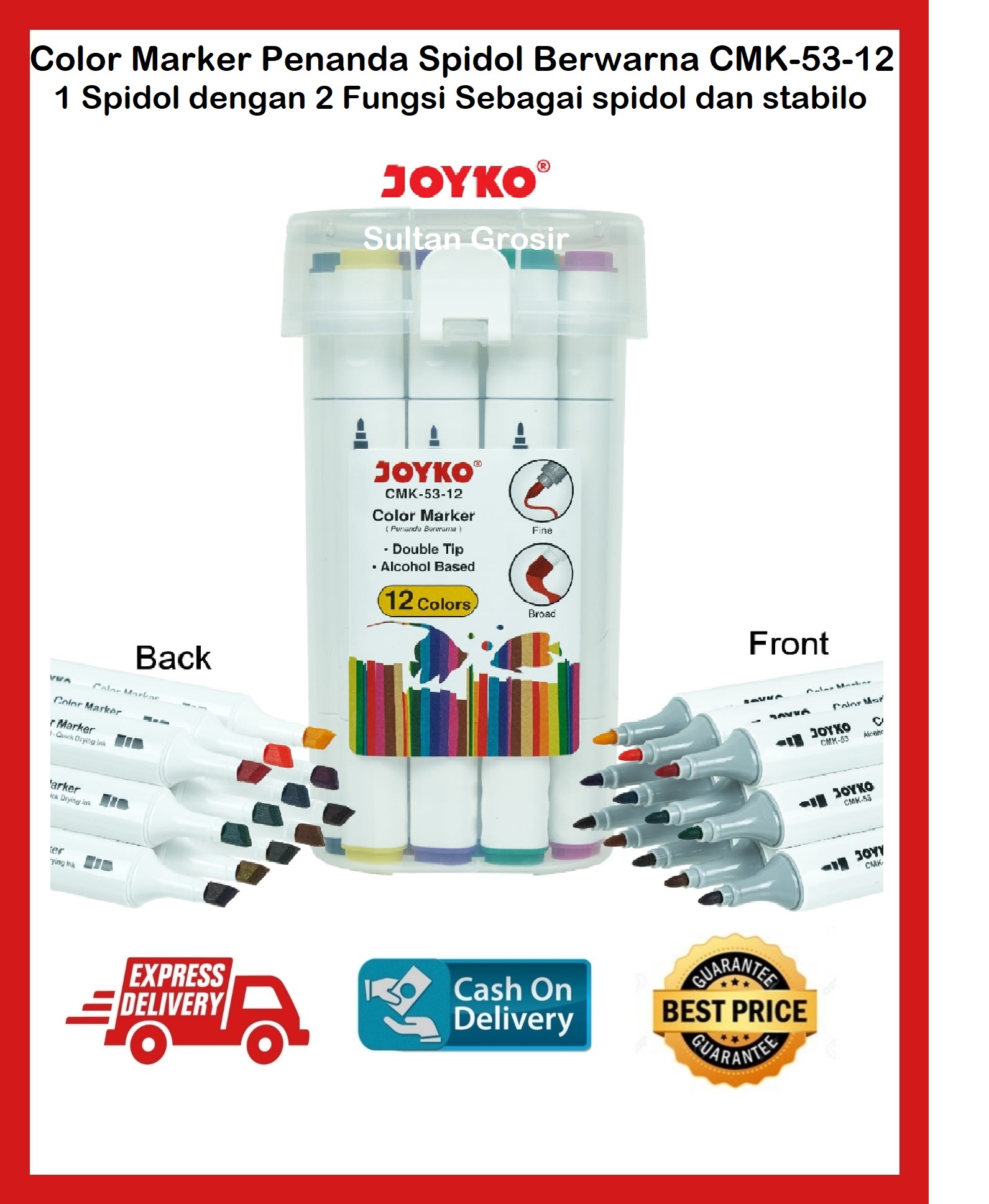 COLOR MARKER PENANDA SPIDOL BERWARNA CMK-53-12 DUAL TIP 12 WARNA COLOR ...