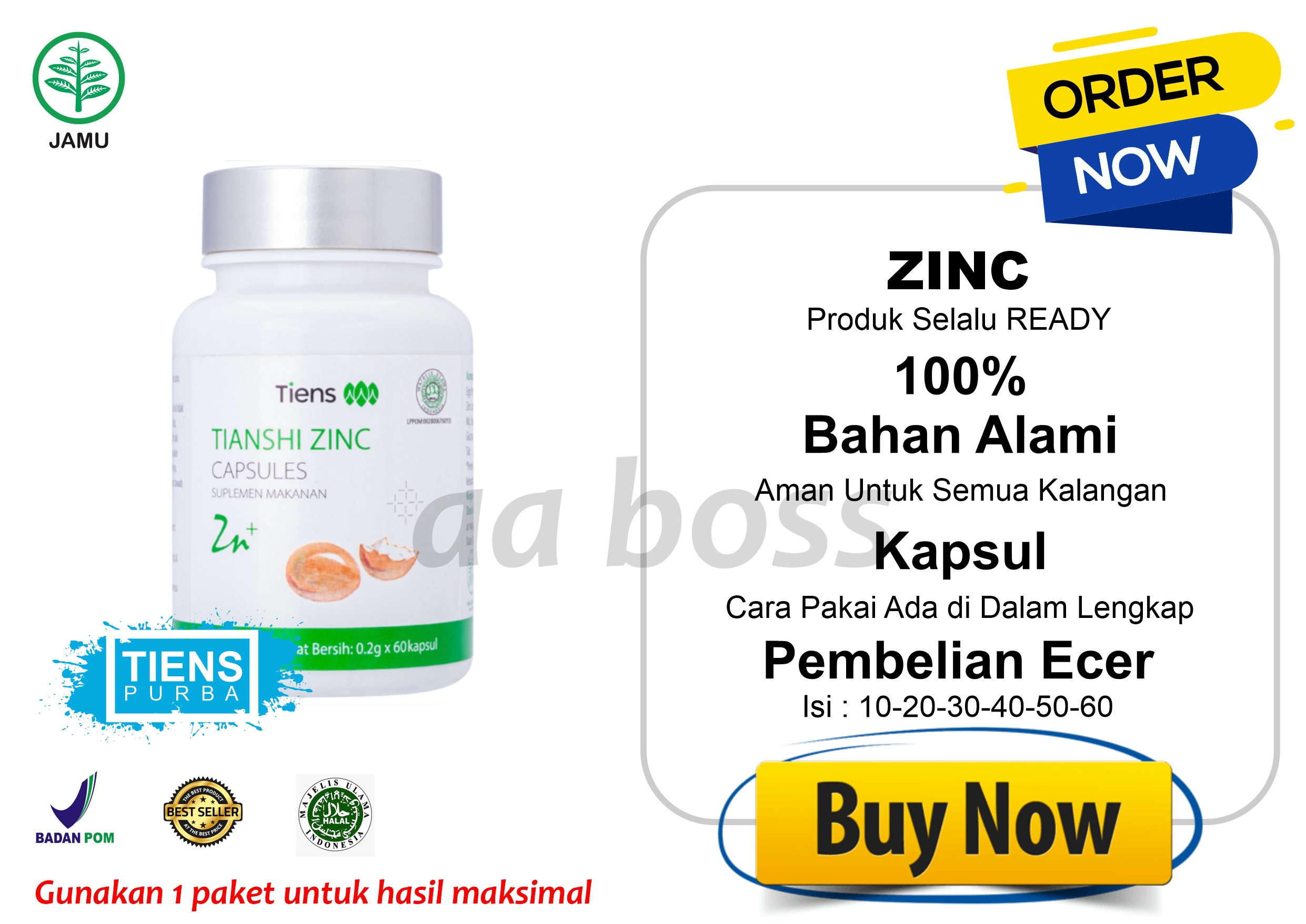 Zinc {60 kapsul} Kapsul penggemuk badan Peninggi badan Penyetabil ...
