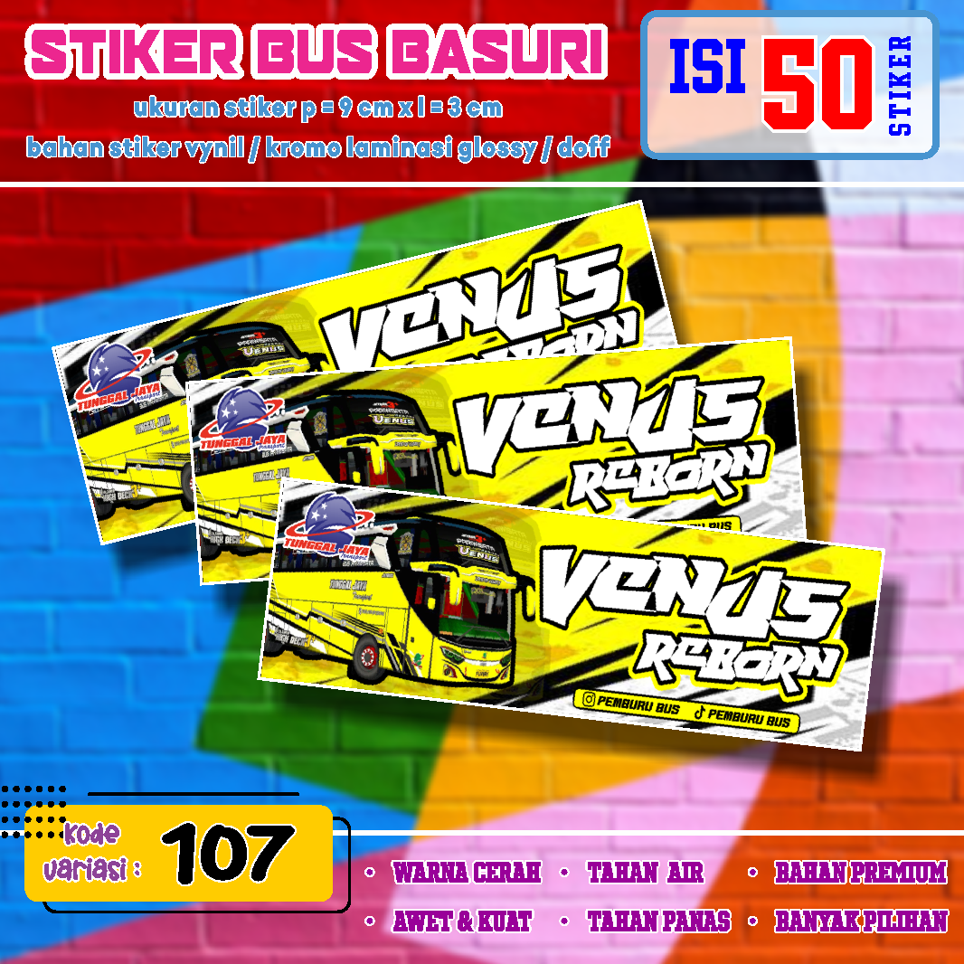stiker bus basuri VENUS REBORN panjang [107] isi 50 pcs warna cerah ...