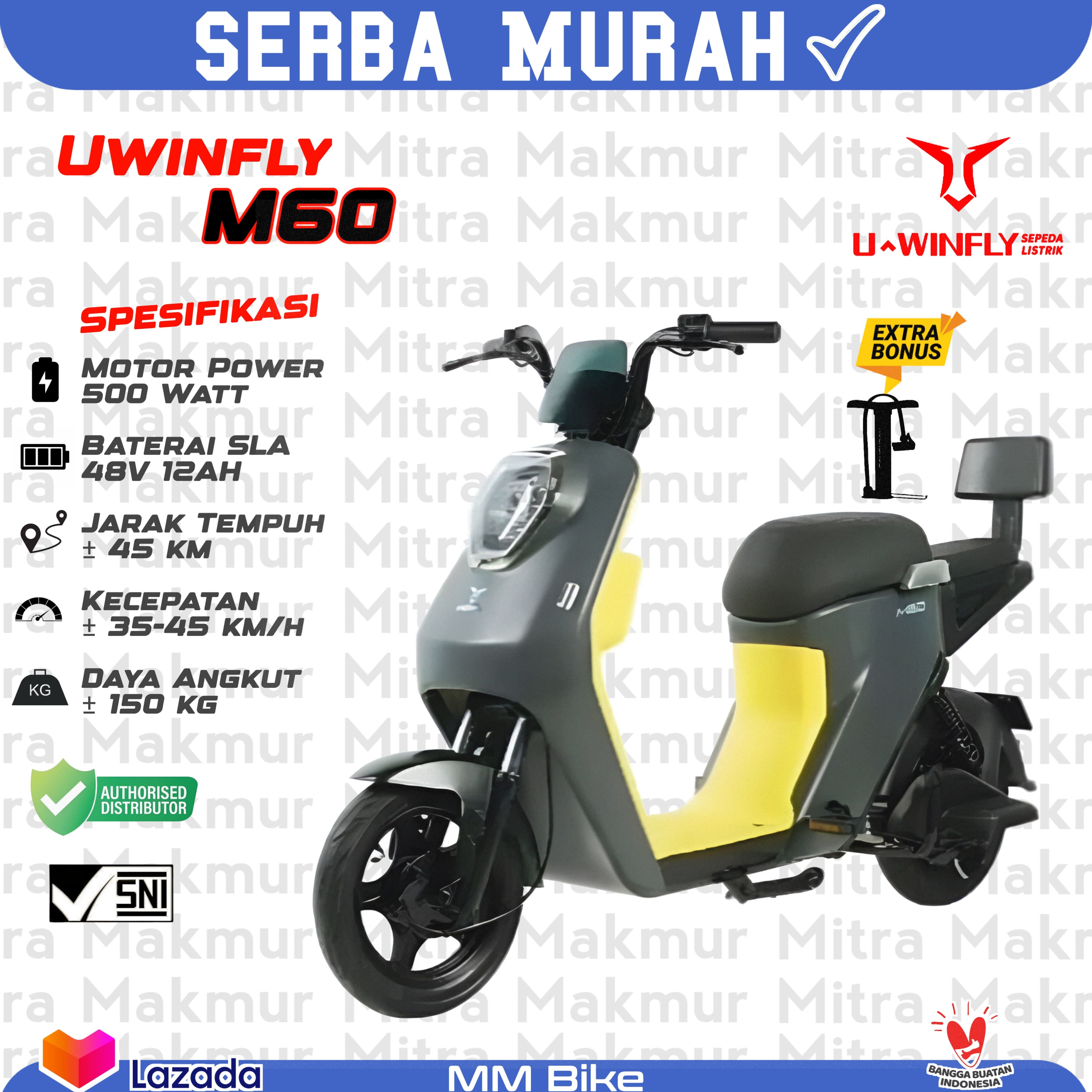 Sepeda listrik uwinfly M60 new series 500 watt TERMURAH | Lazada Indonesia
