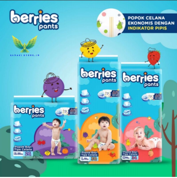 BERRIES Baby Diapers Pants M34 / L30 / XL26 -Pempers Popok Bayi-Anak/Tipe Celana | Lazada Indonesia