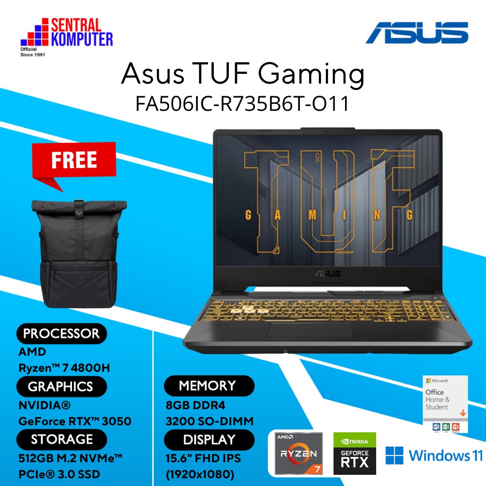 Asus TUF Gaming FA506IC Ryzen 7-4800H-RTX 3050-8GB-512GB SSD-Win 11 ...
