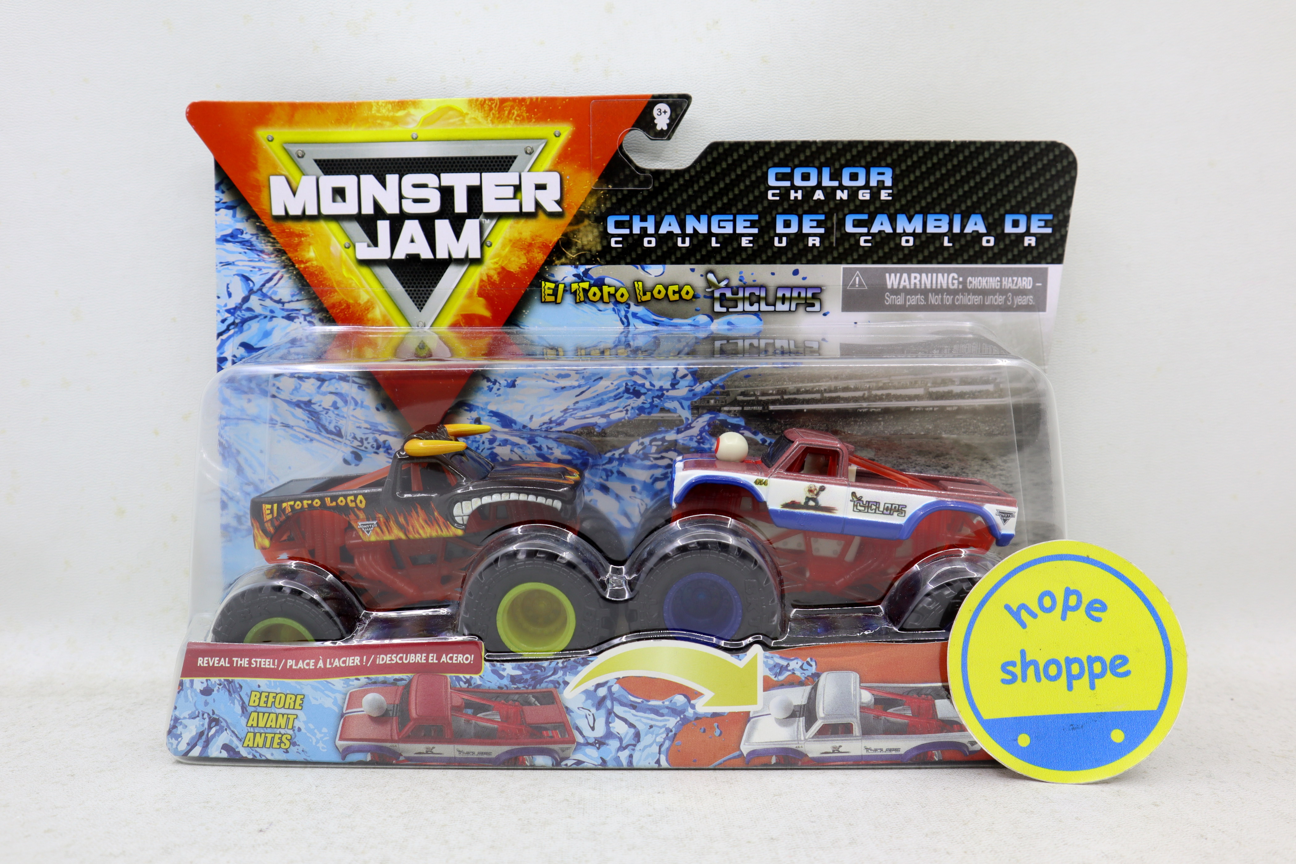 Monster Jam Skala 64 Color Change El Toro Loco vs Cyclops Original Spin ...