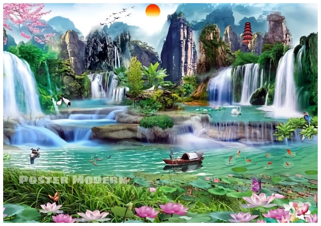 Poster Modern Big Jumbo Foto Pemandangan Alam Danau Air Terjun ...