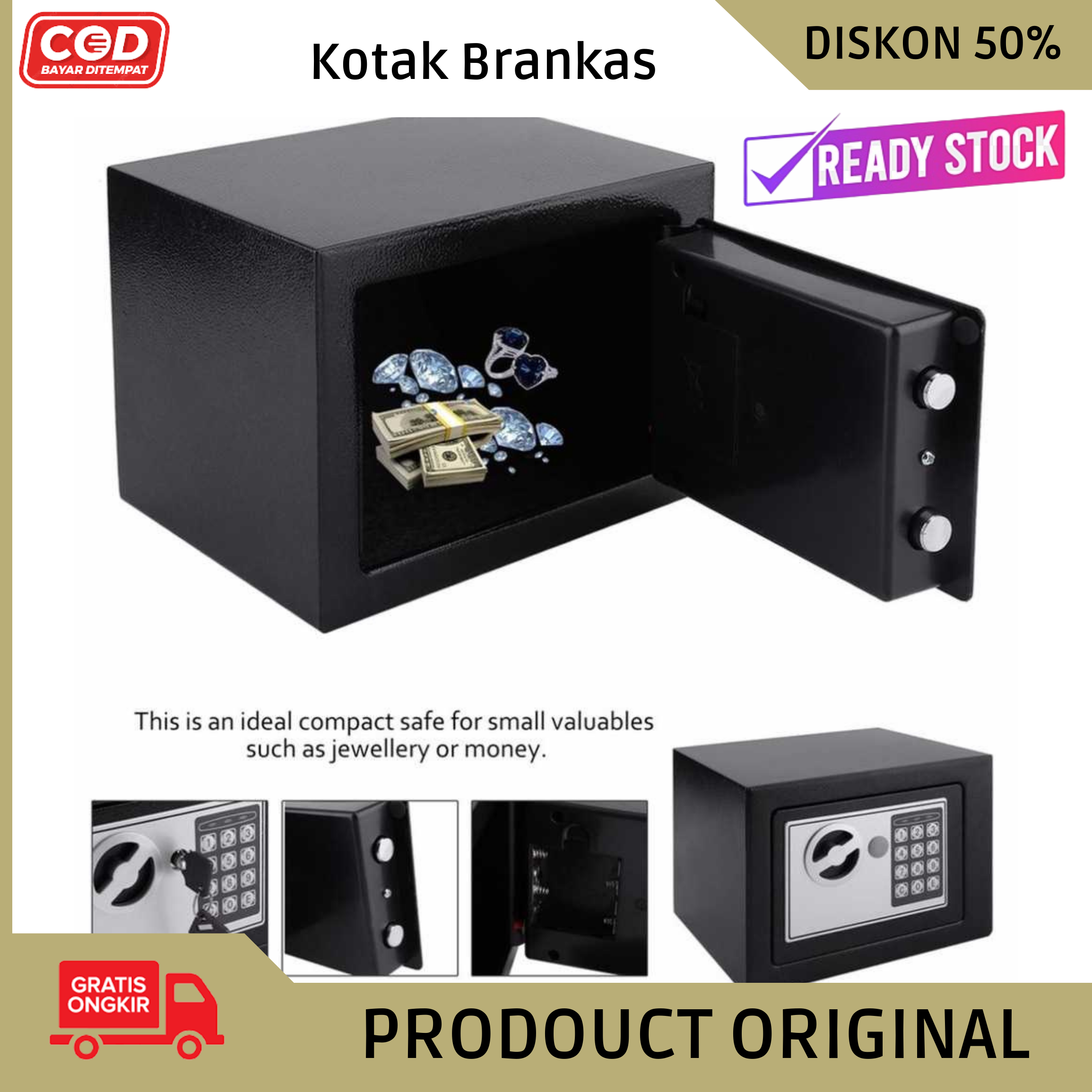 COD TaffGUARD Kotak Brankas Hotel Mini Password Deposit Box 4.6L - 17E ...