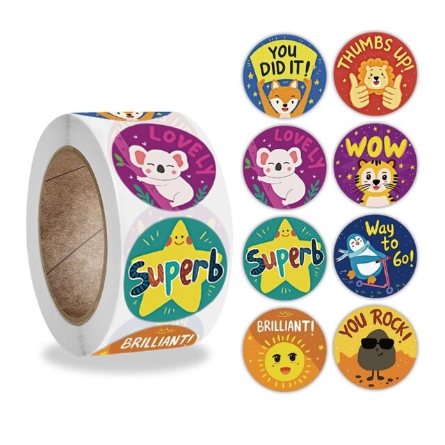 Isi 500 PCS Stiker Reward Bulat 1 Roll Label Sticker Motivasi Anak Kids ...