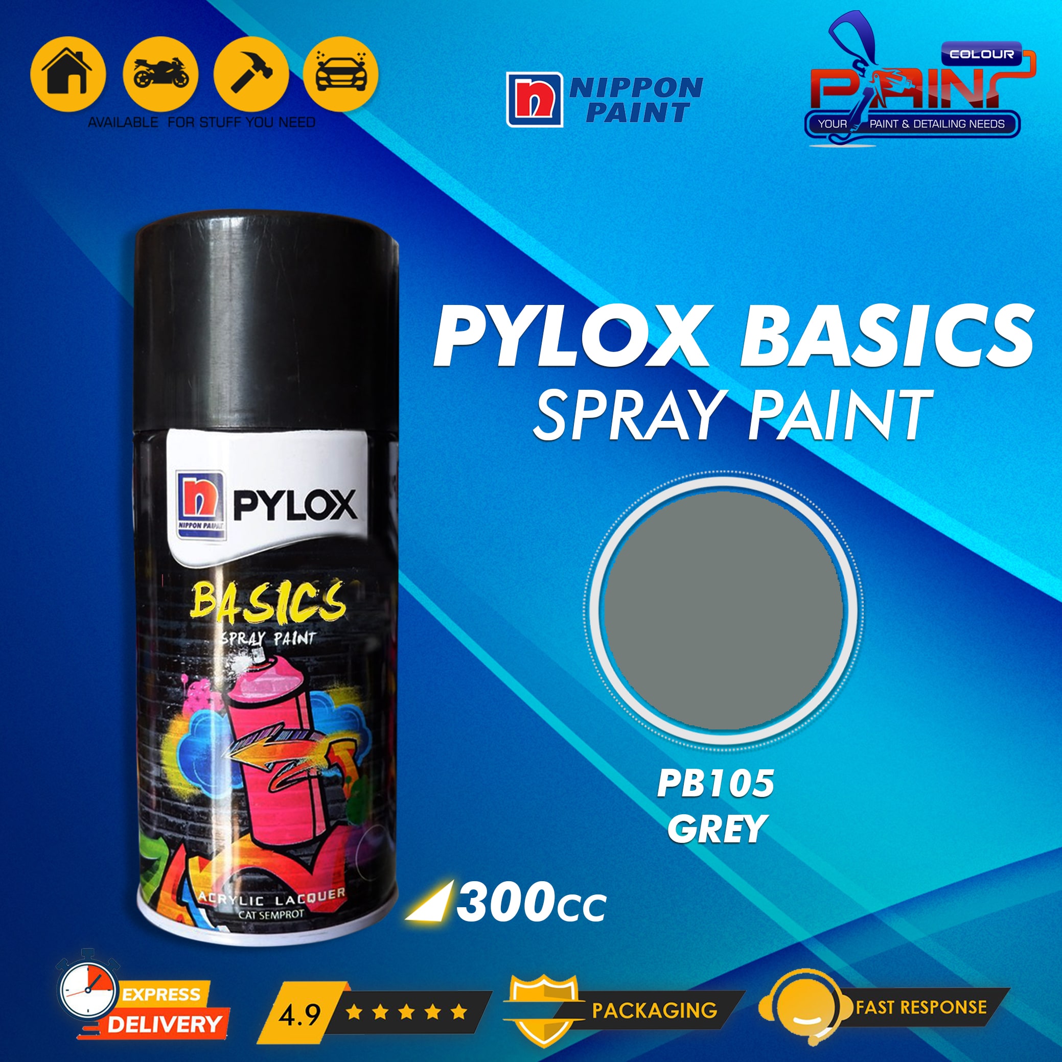 Cat Semprot Nippon Paint PYLOX BASICS 300cc - PB105 Grey | Lazada Indonesia