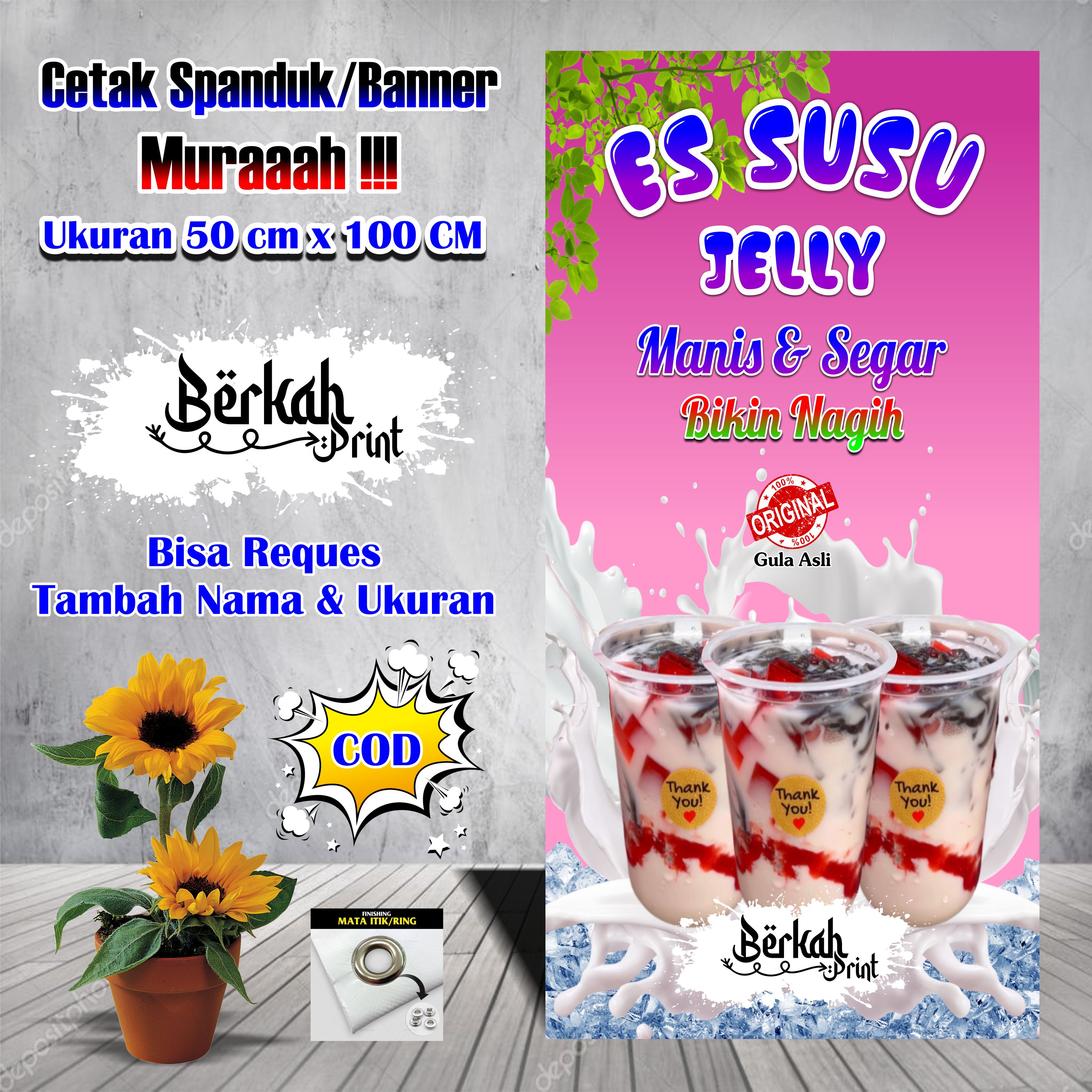 Spanduk Banner Es Susu Jelly Ukuran 50 cm x 100 cm | Lazada Indonesia