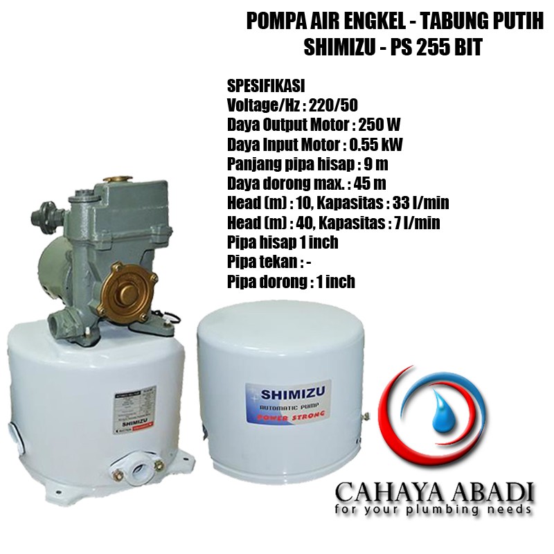 POMPA AIRSHIMIZU - PS 255 BIT - 250 WATT - ENGKEL TANGKI PUTIH | Lazada ...