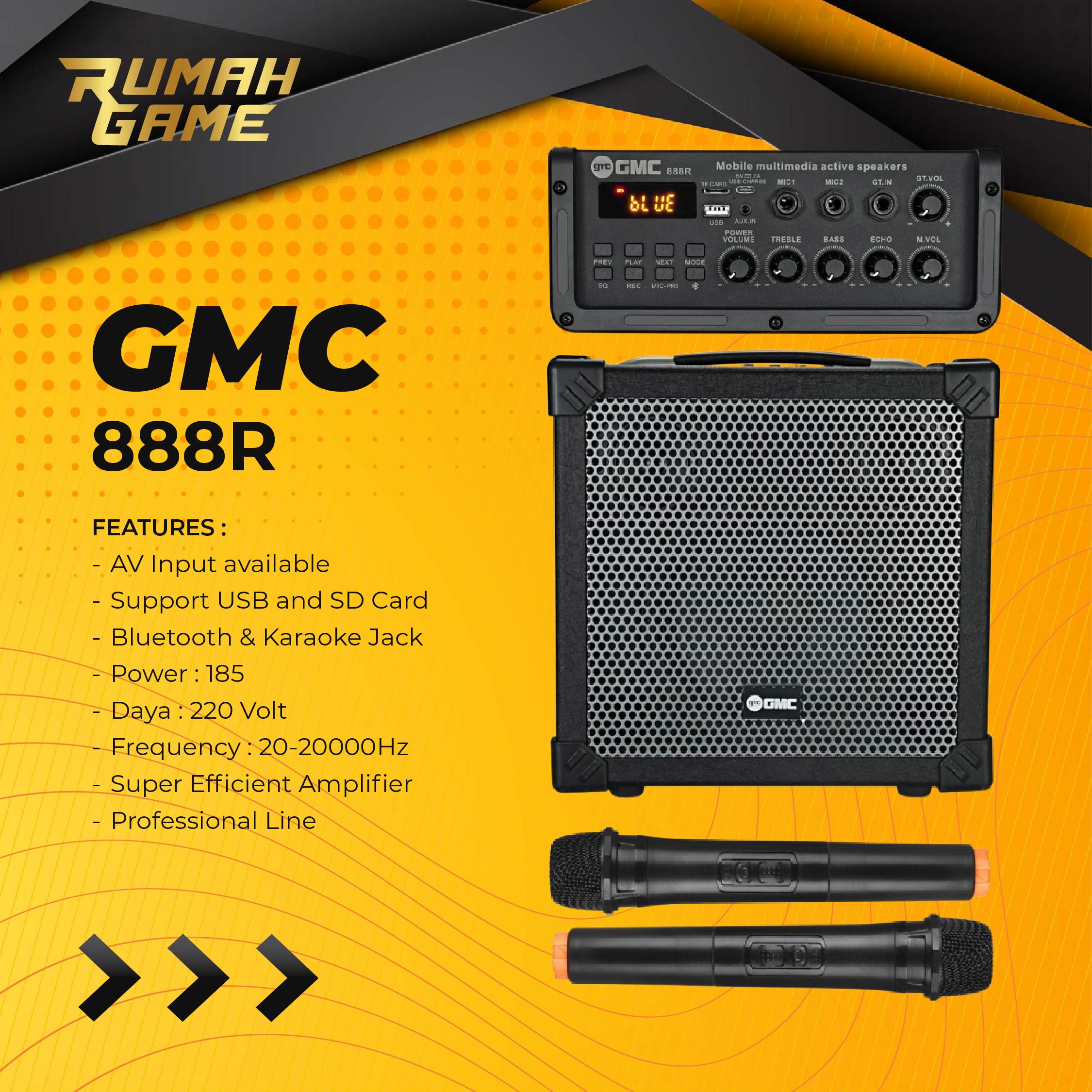 GMC Speaker Ampli Portable Multimedia seri 888R ukuran 8inc+ 2 Mic ...