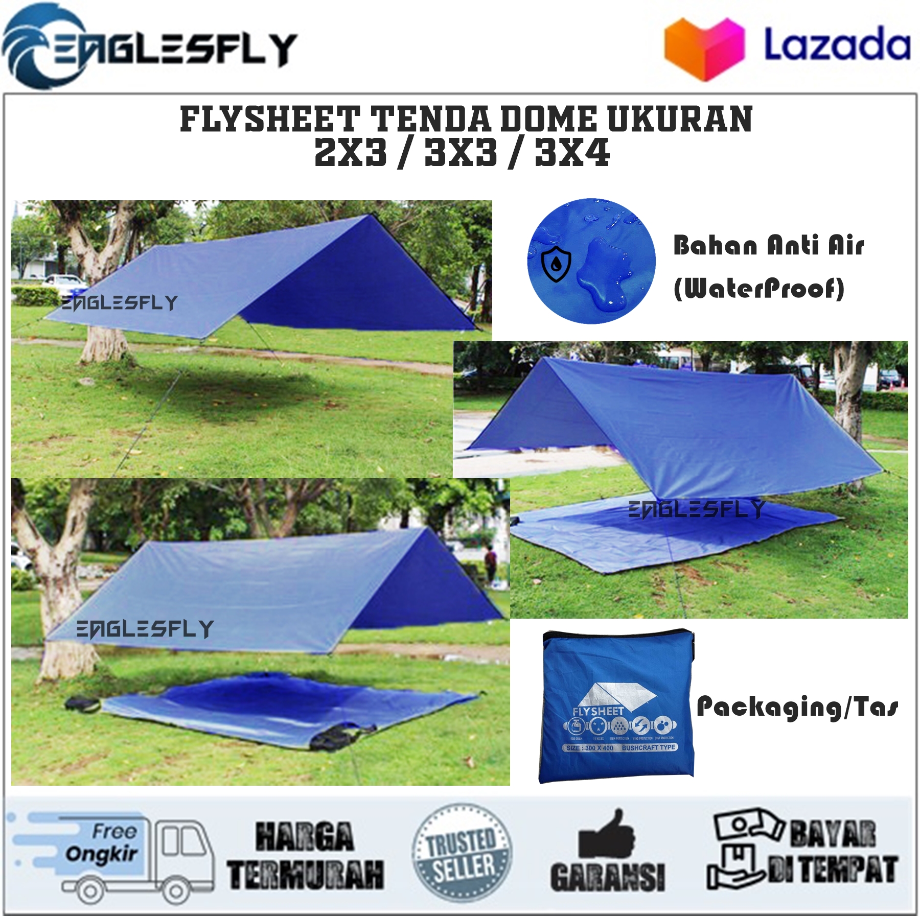 Flysheet 3x4 3x3 2x2 Camping Pantai Tebal Anti Air Waterproof Murah ...