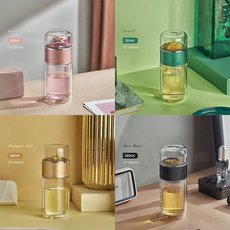 PUSAT GROSIR Botol Minum Kaca Aesthetic Double Glass Bottle Tea Purifer ...