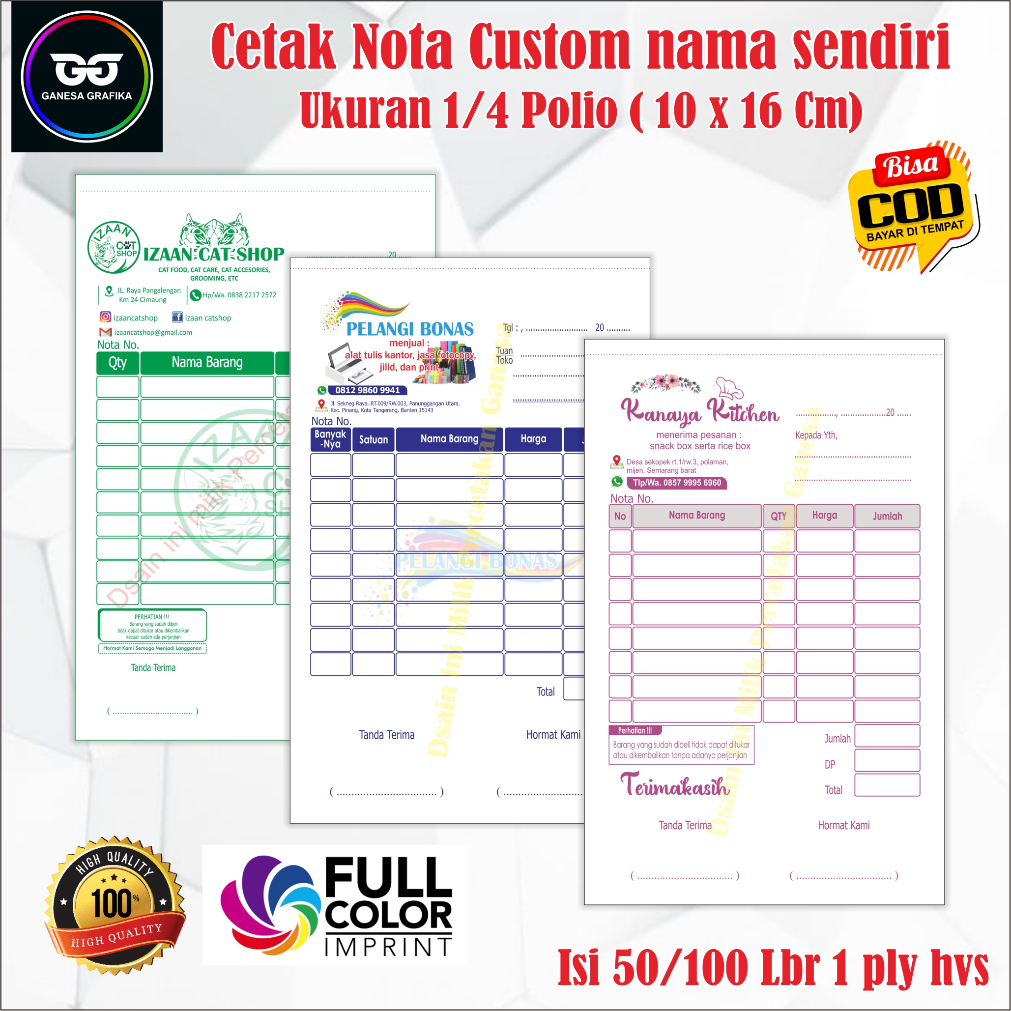 {SEDANG PROMO} CETAK NOTA CUSTOM NAMA SENDIRI 1 PLY UKURAN 1/4 POLIO 11 ...