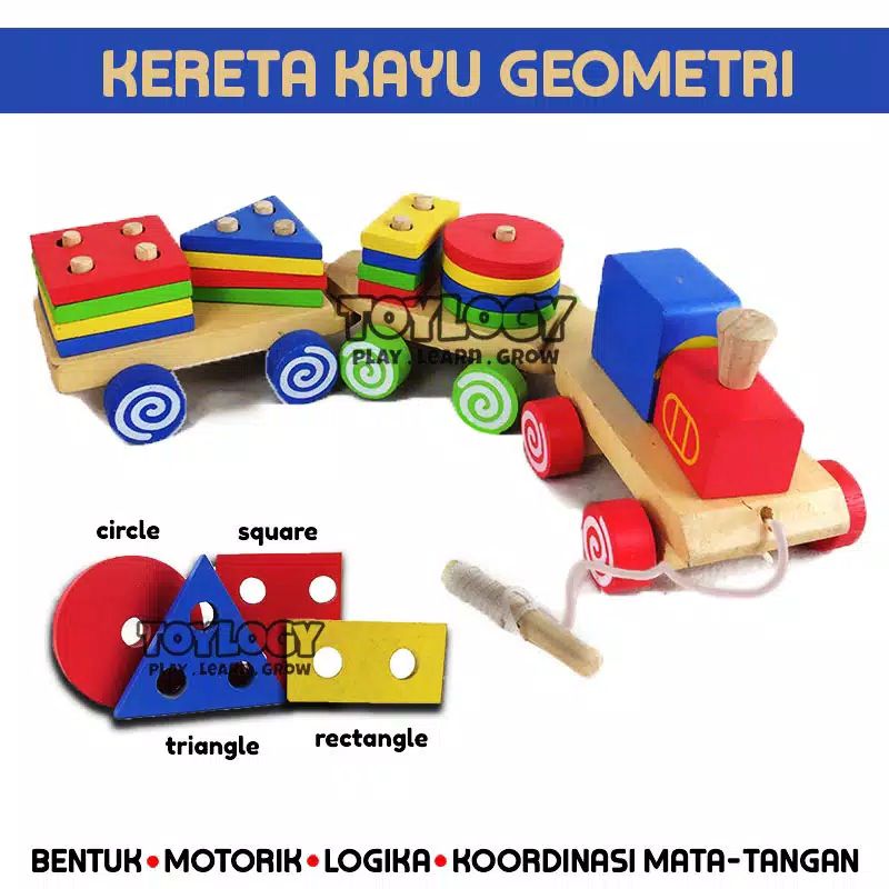 Mainan Edukasi Anak Kereta Api Kayu Pelangi Geometri Shape Bentuk ...