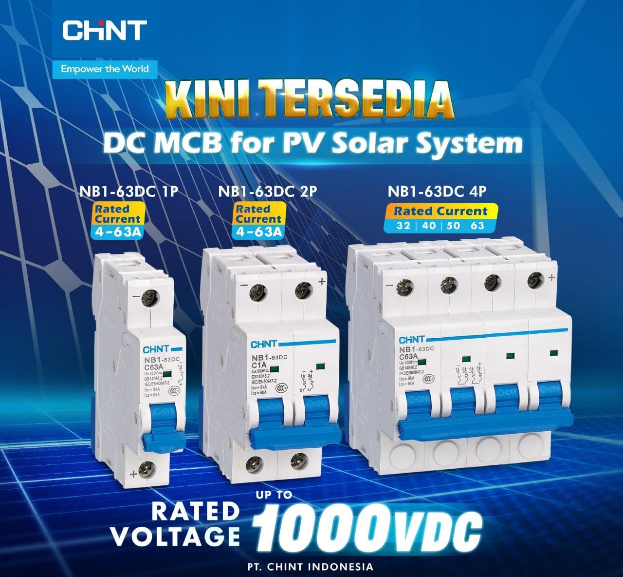 MCB CHINT NB1-63DC MCB DC 250VDC 1P 1 Phase 1 Pas 6kA | Lazada Indonesia
