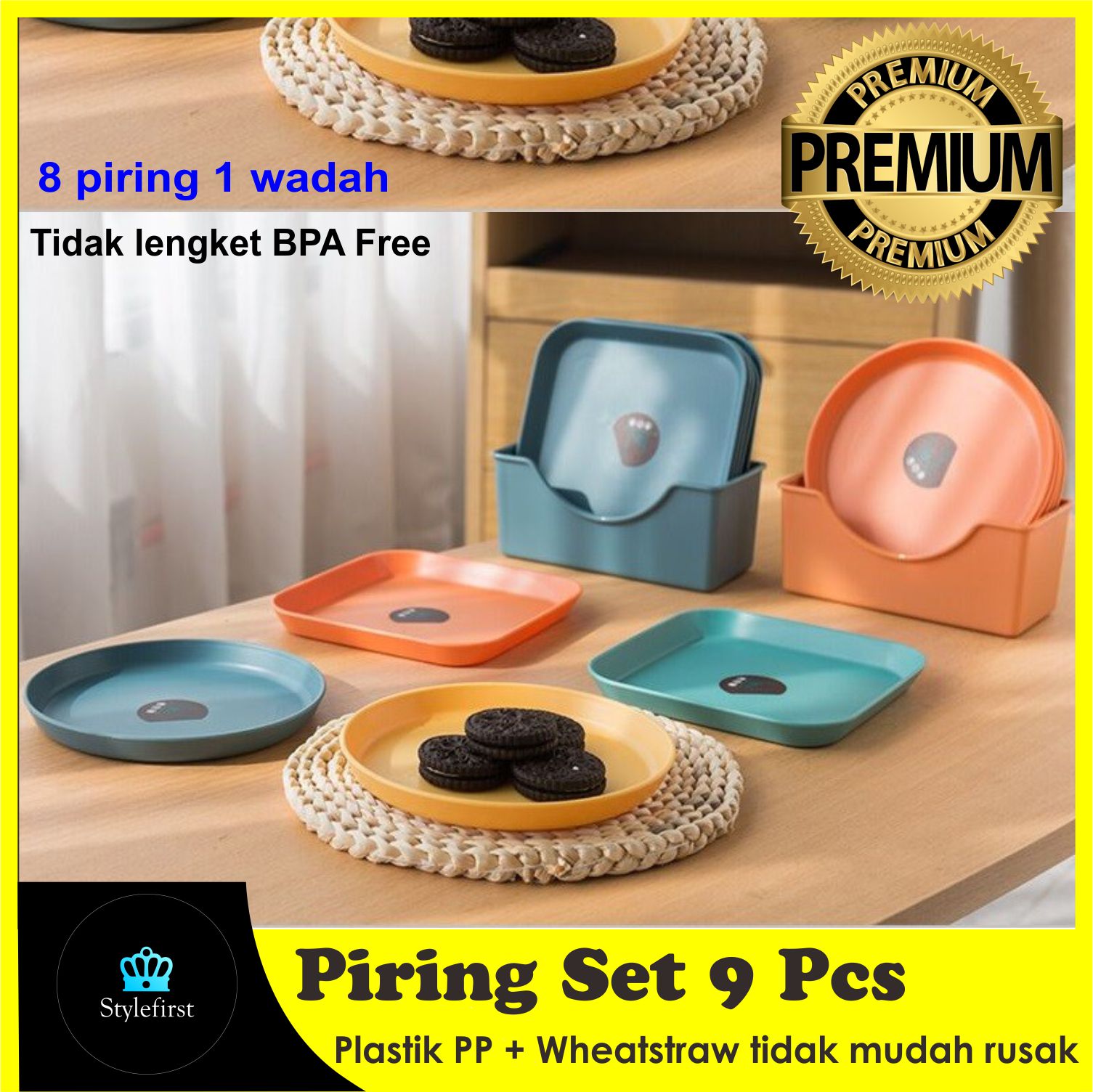 Piring set (8 piring 1 wadah ) paket lengkap Piring snack Piring Kue ...