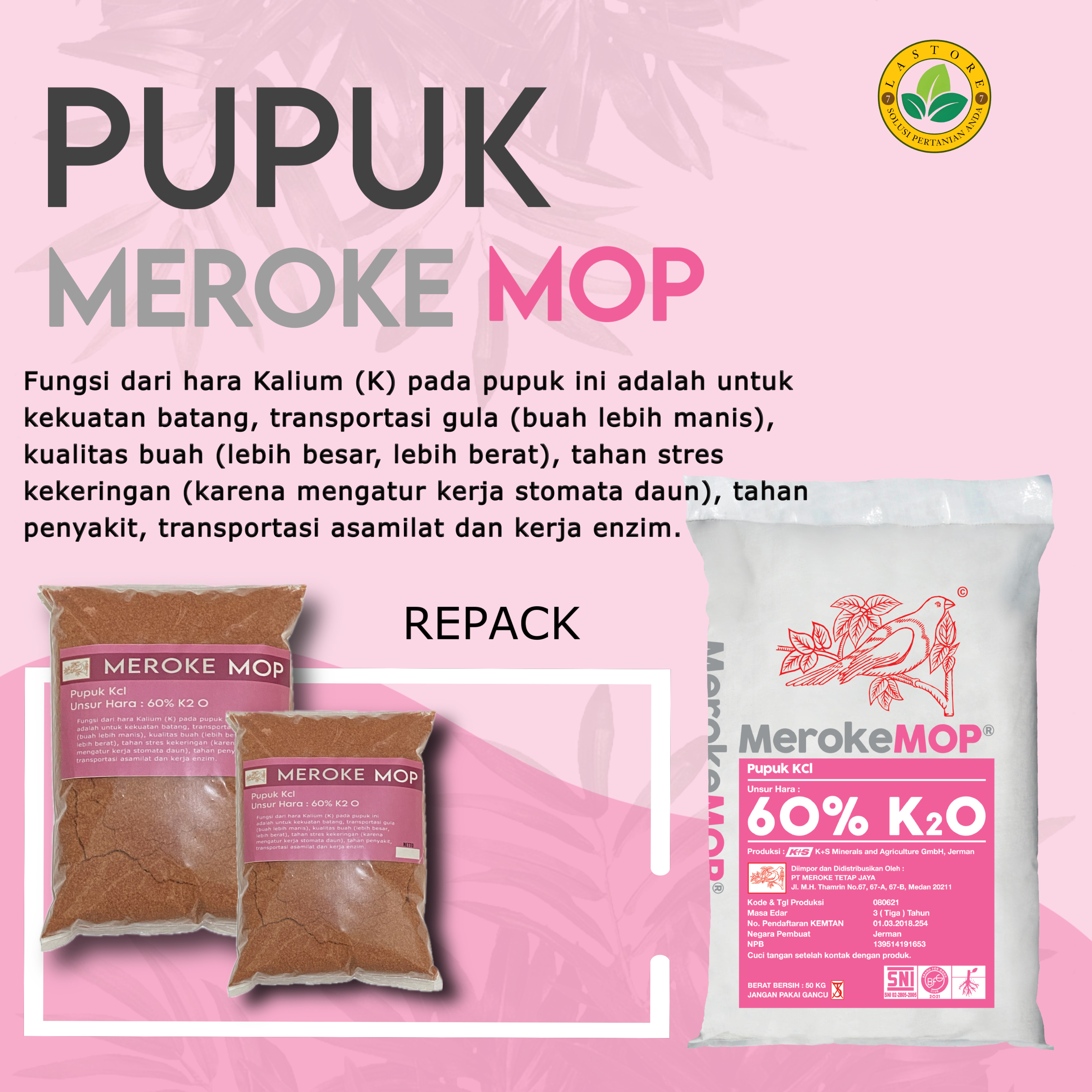 Pupuk Meroke MOP 1 Kg Pupuk KCL Kemasan Repack | Lazada Indonesia