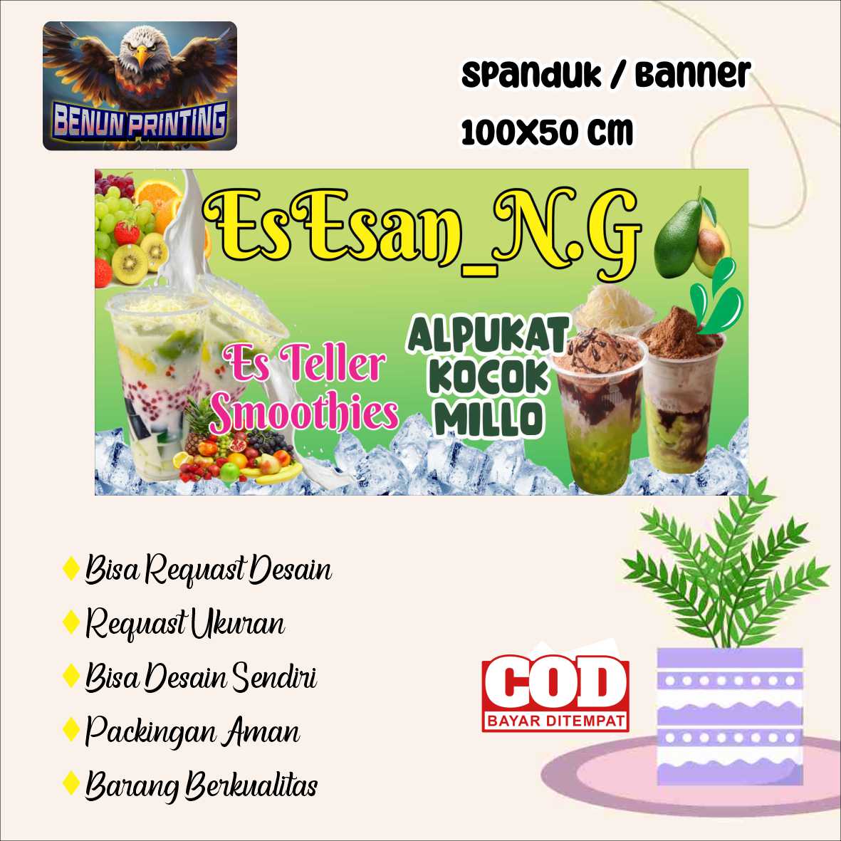 Spanduk Banner Es Teler 300X100 Cm Bisa Request Desain | Lazada Indonesia