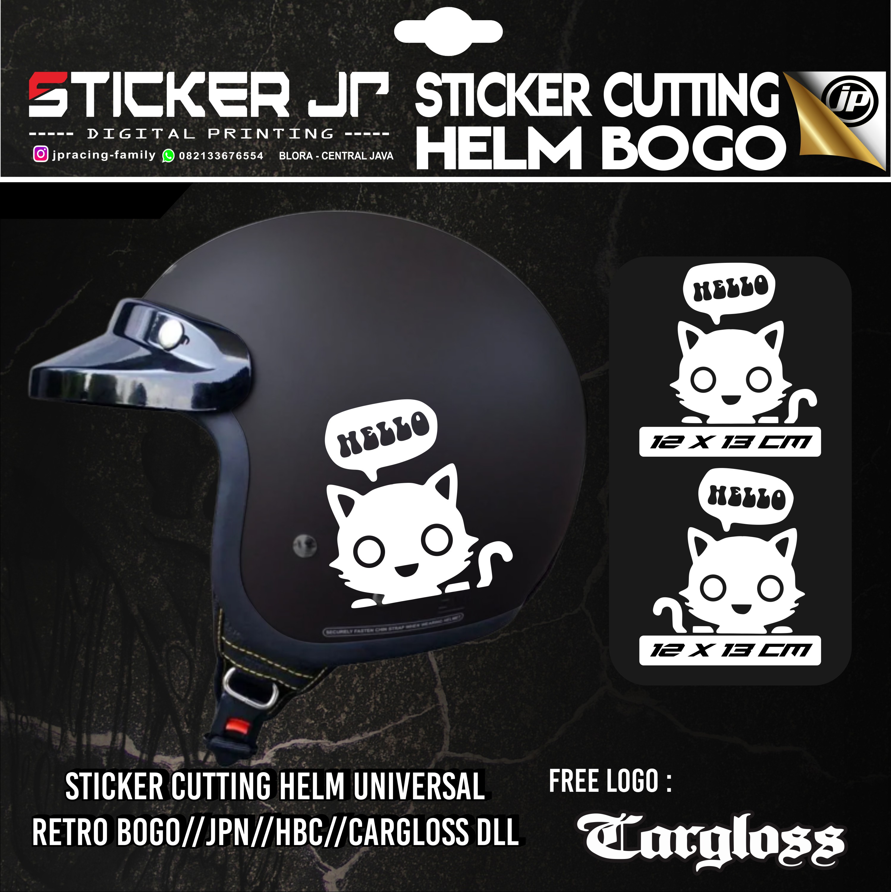 Stiker Helm, Sticker helem Cargloss Bogo 1 Set Variasi Hello Cat ...