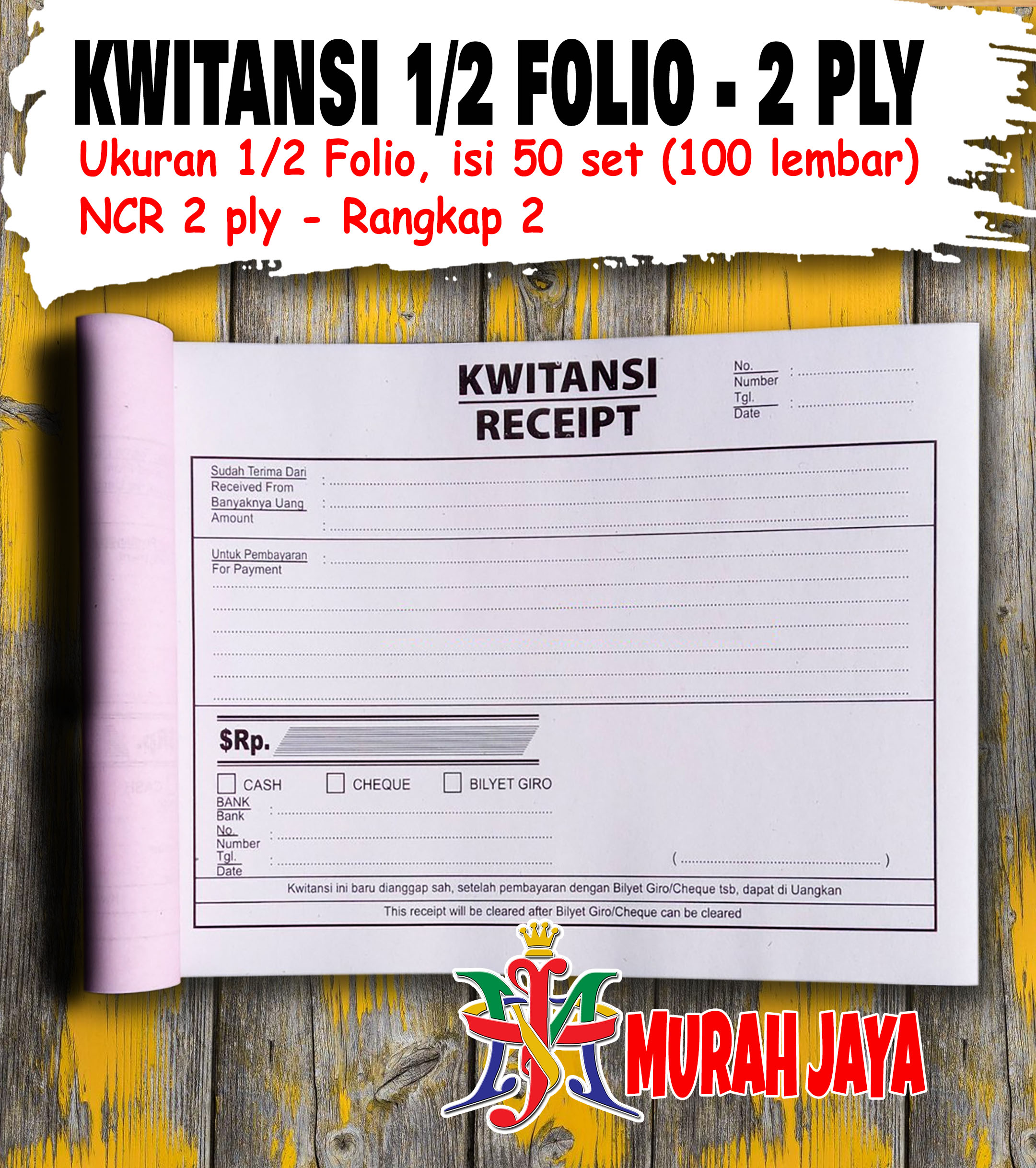 KWITANSI | RECEIPT TANDA TERIMA 1/2 FOLIO 2 RANGKAP | Lazada Indonesia