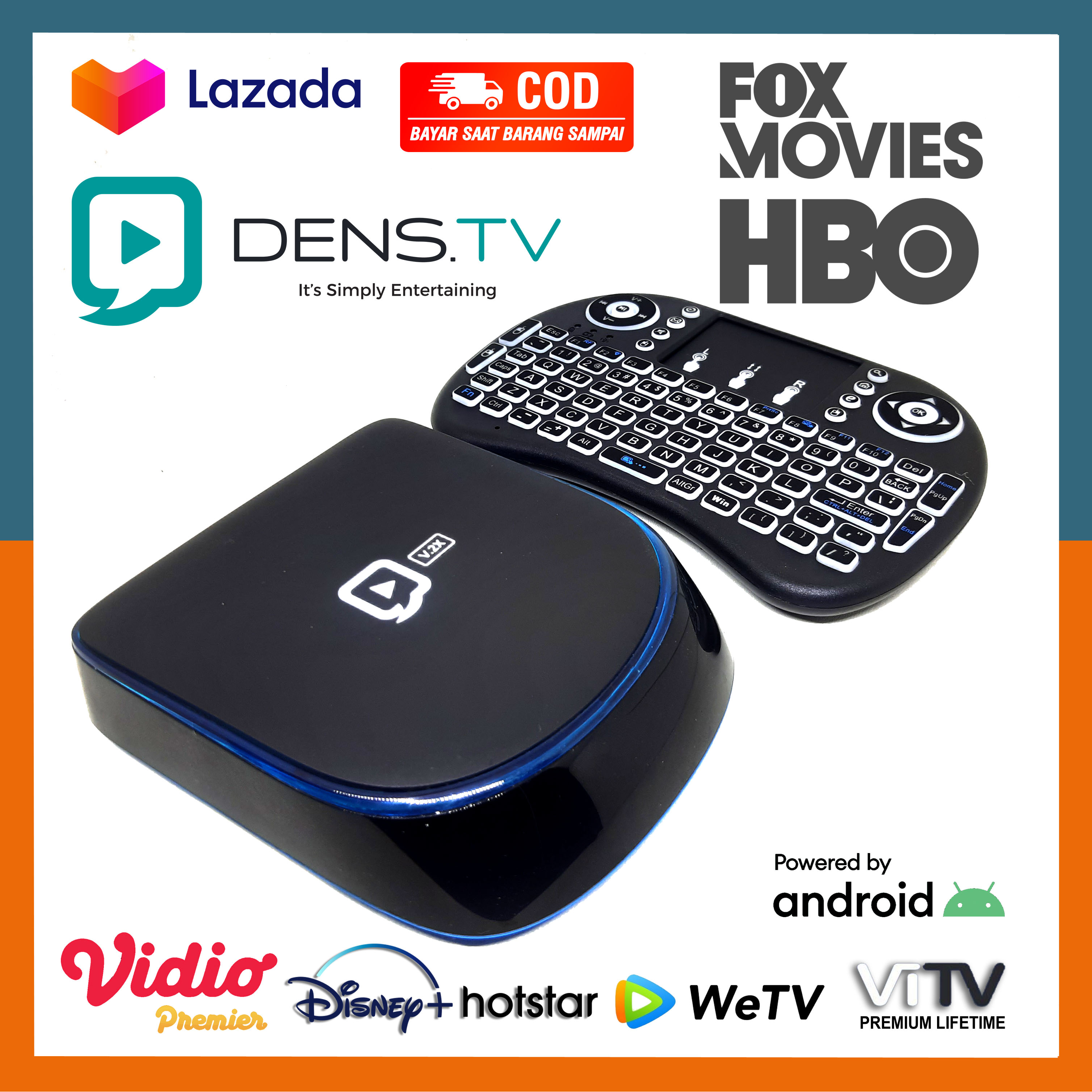 STB ANDROID TV BOX DENS TV V2 RAM 1GB/8GB ROOT ANDROID 9 + Keyboard Wireless i8 (TANPA REMOTE ...