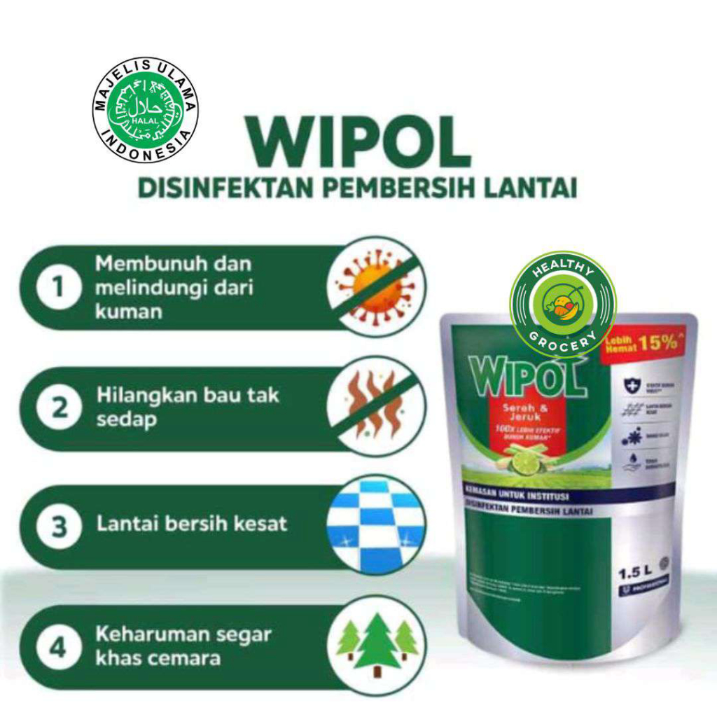 Wipol Professional Pouch Disinfektan 1.5 Liter Pembersih Lantai Sereh ...