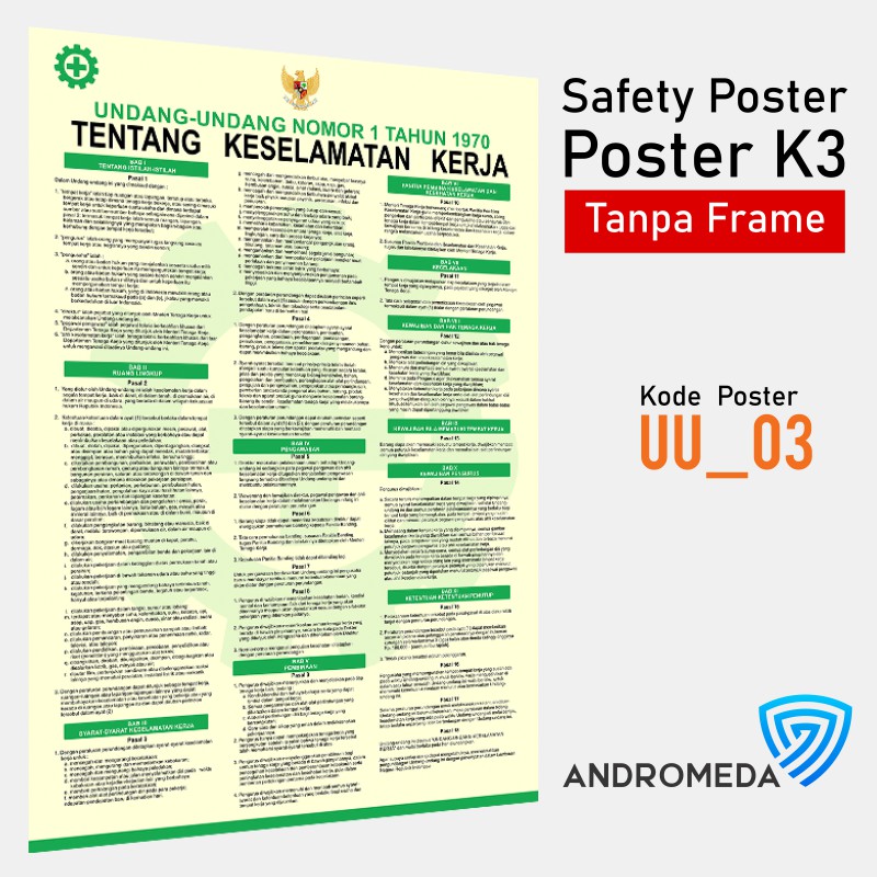 Safety Poster K3 : UU 1970 Undang 70 | Lazada Indonesia