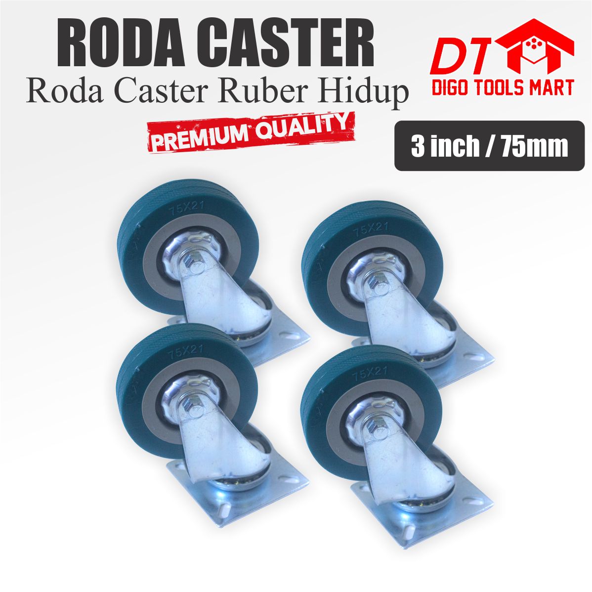 Roda Caster Karet Rubber Hidup Non Rem 3 Inci Roda Kastor Karet 3inch ...