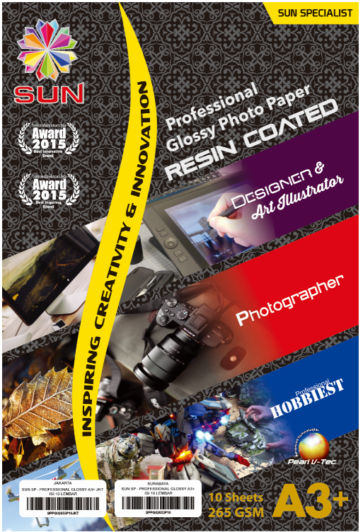 Kertas Foto - SUN Professional Glossy Photo Paper 265 GSM A3 Resin ...