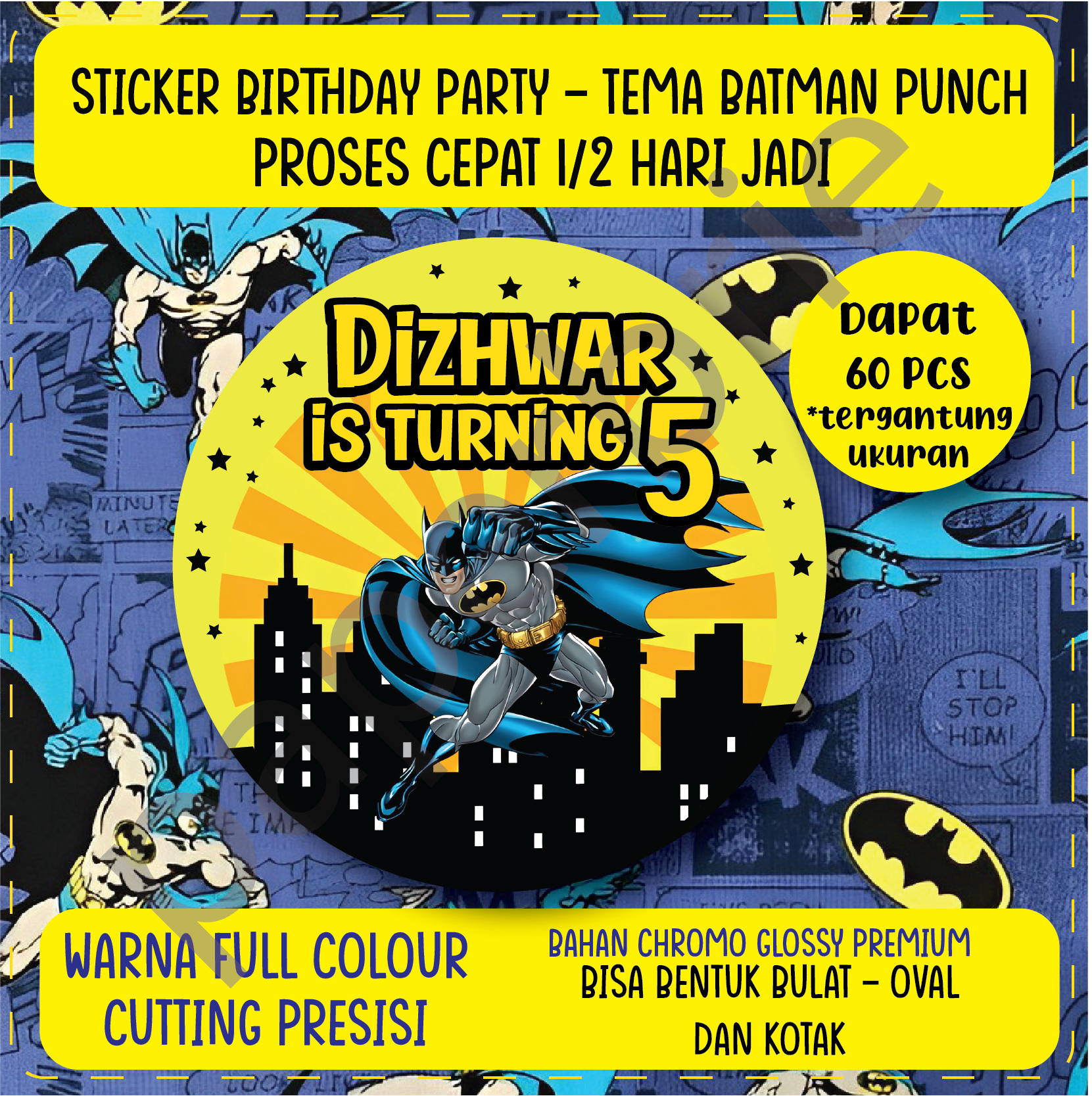 label stiker BATMAN PUNCH Ulang Tahun Anak - sticker birthday party ...