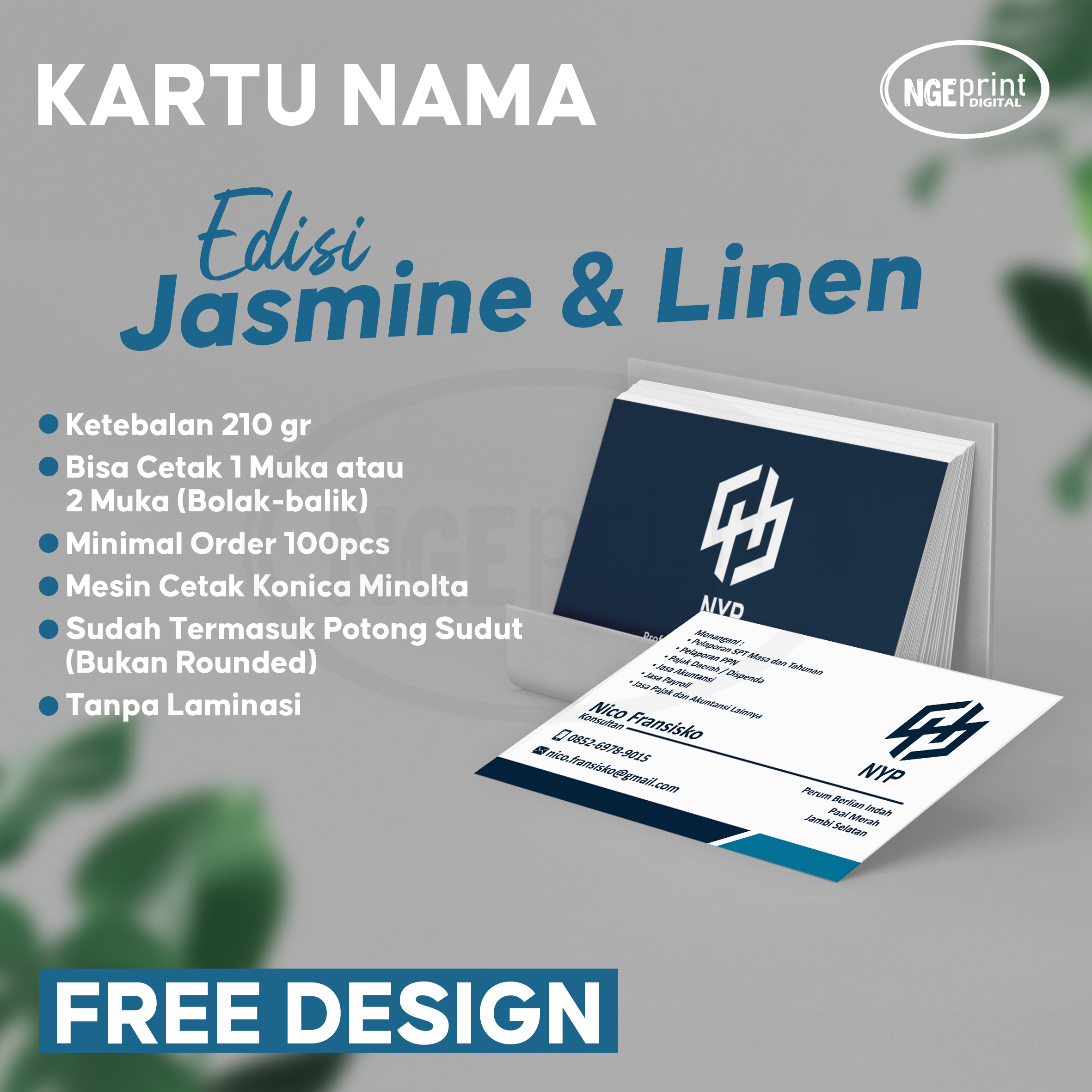 Kartu Nama Premium Bahan Jasmine dan Linen Custom / Kartu Nama ...