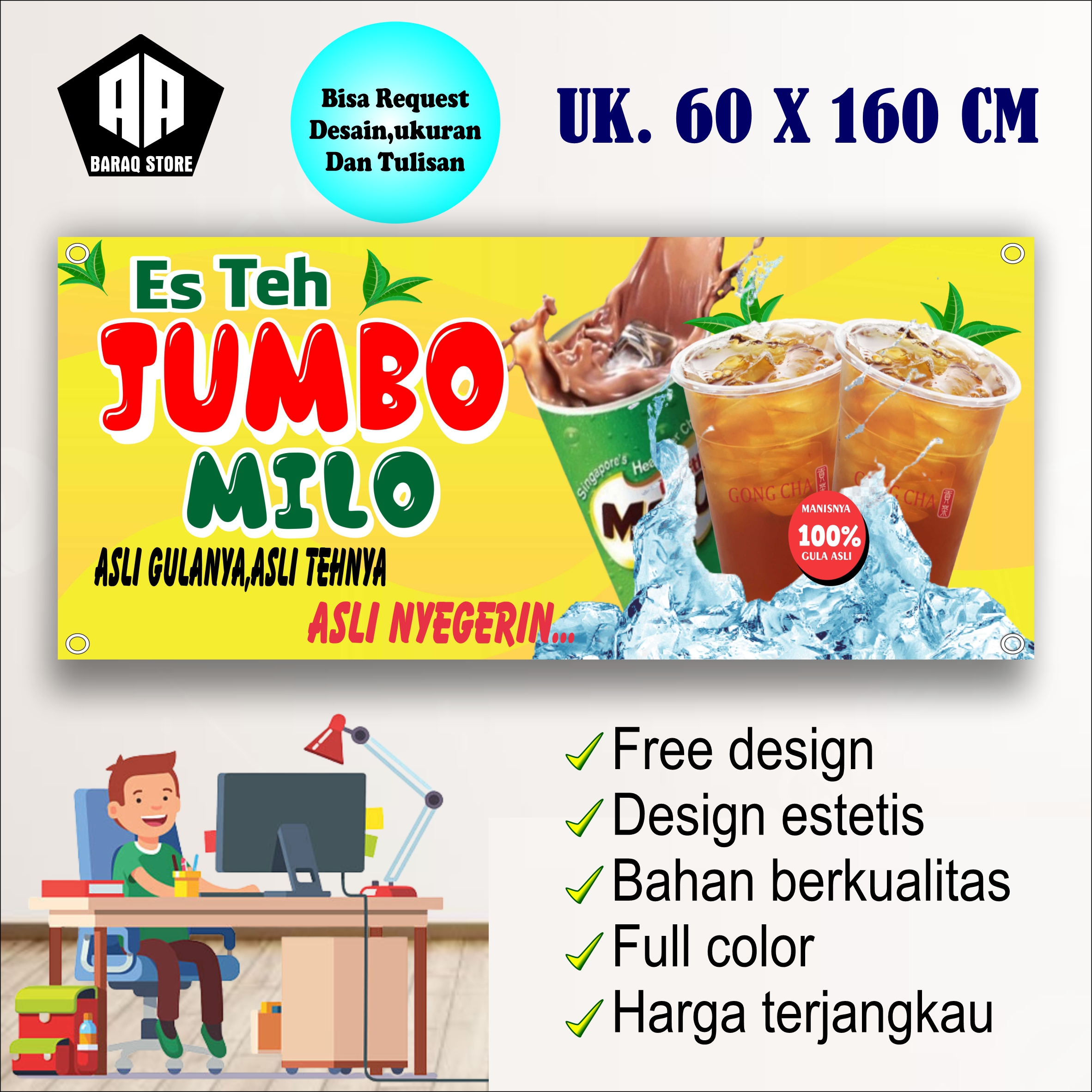 Cetak Banner Cetak Spanduk Es Teh Jumbo Milo Ukuran 160X60 CM BISA ...