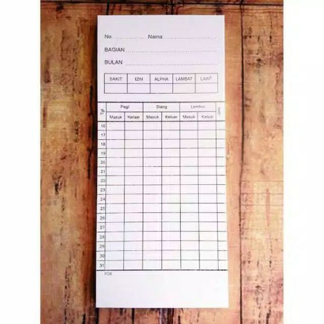 100 LEMBAR KARTU ABSEN ABSENSI MANUAL | Lazada Indonesia