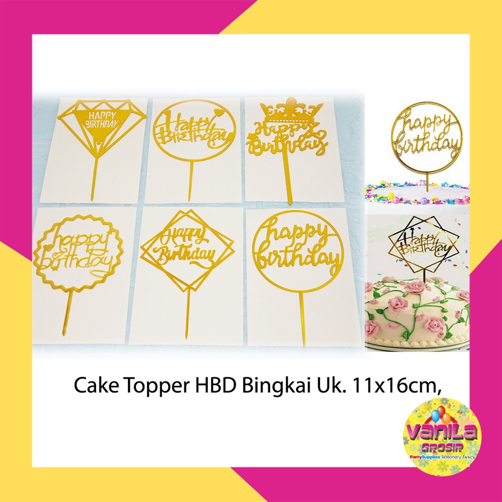 Cake Topper HBD, cake topper akrilik, topper happy birthday murah ...