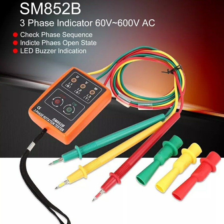 SM852B Phase Detector Rotation tester sequence Meter Indicator 3 phase ...