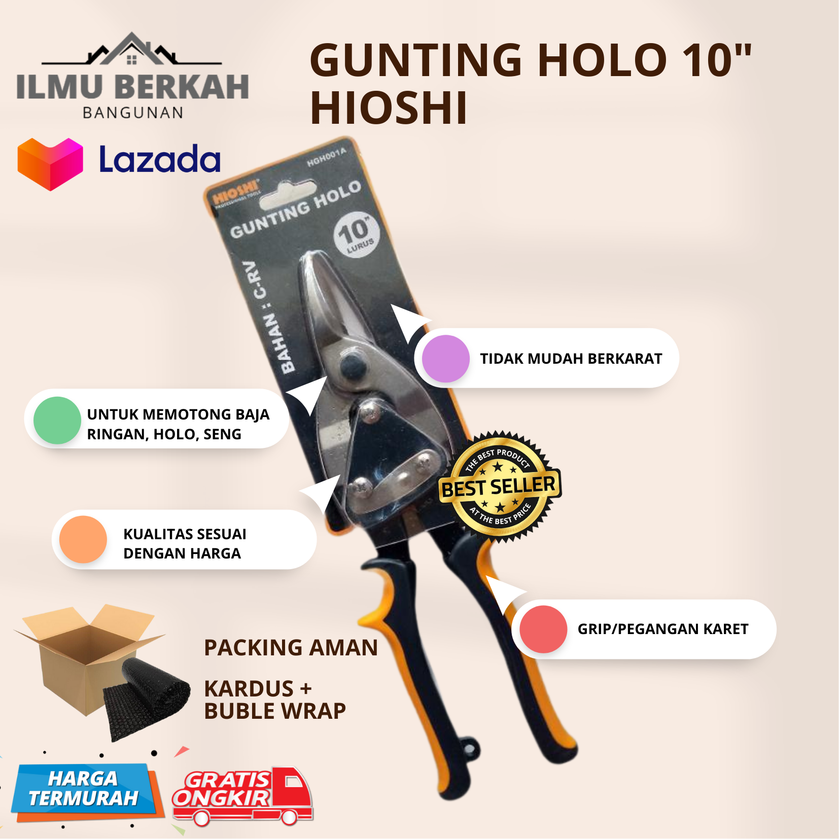 Gunting holo gunting baja ringan merk HIOSHI / kualitas tinggi, tajam ...
