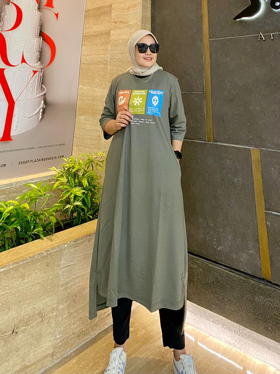 Midi Dress Motive long tunic gamis bahan lacos uniqlo sablon plastisol ...