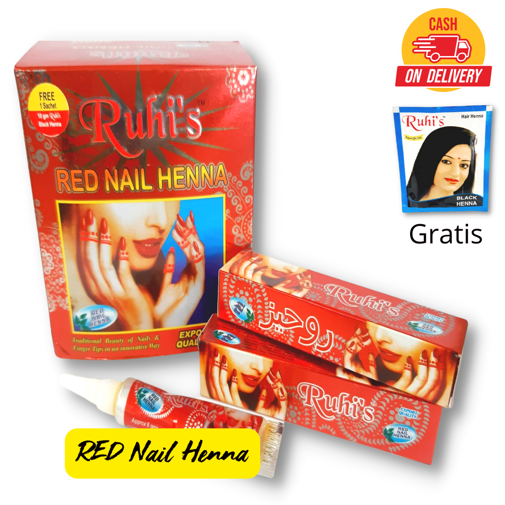 Ruhis Nail Henna Warna MERAH 12 pcs Gratis Ruhi's henna Hair Black ...