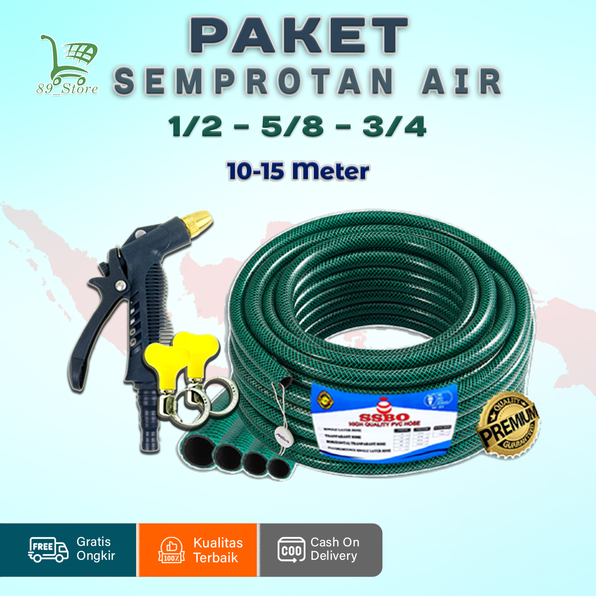 SEMPROTAN SELANG AIR 15 METER HIJAU ANTI LUMUT TEBAL 2MM / SELANG AIR ...
