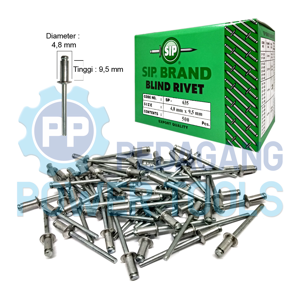 SIP 635 PAKU RIVET 4.8 x 9.5 MM BLIND RIPET RIFET TEMBAK 1 PAK 500 PCS ...