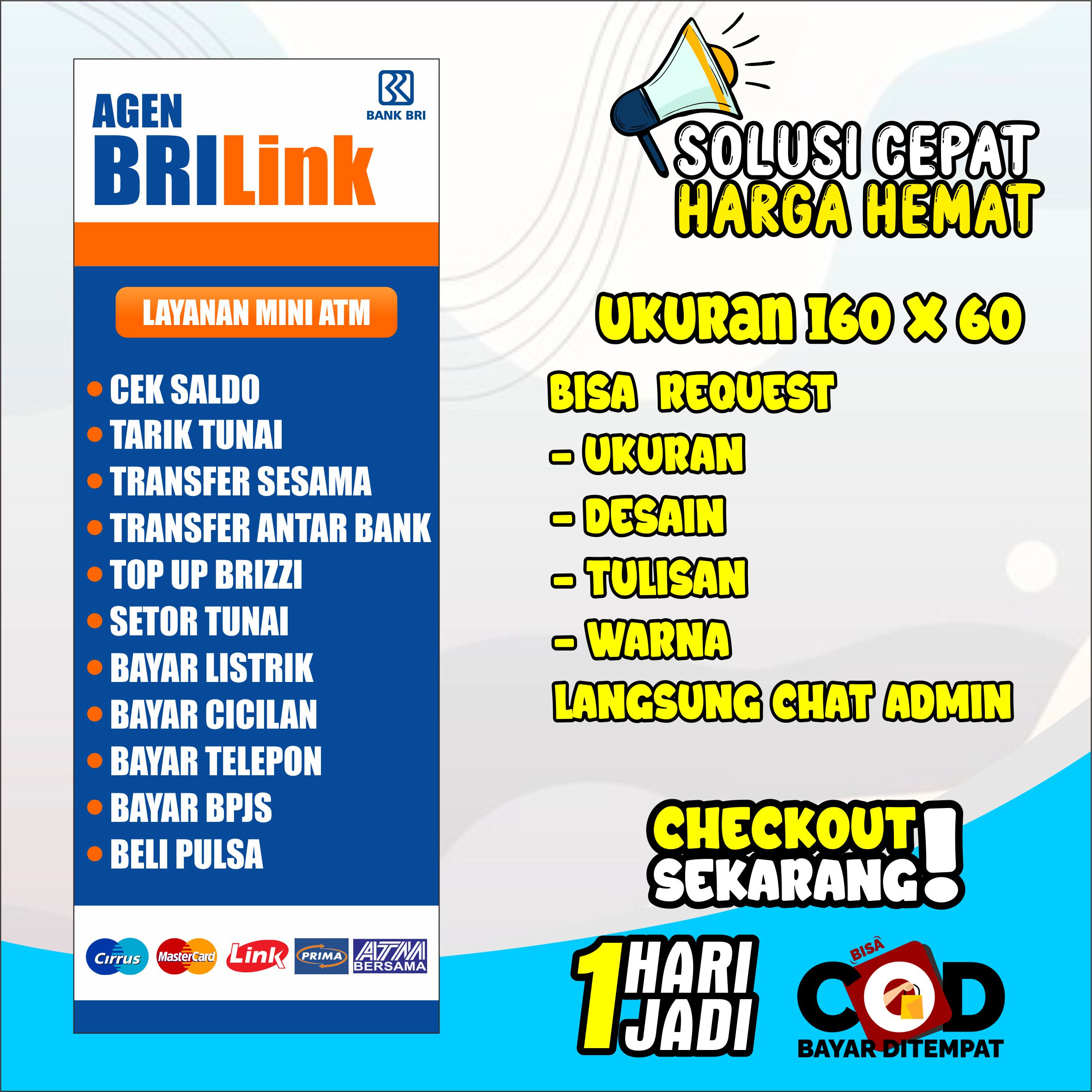 Spanduk/Banner Berdiri BRIlink Free Desain Ukuran 160 x 60 1 Hari Jadi ...