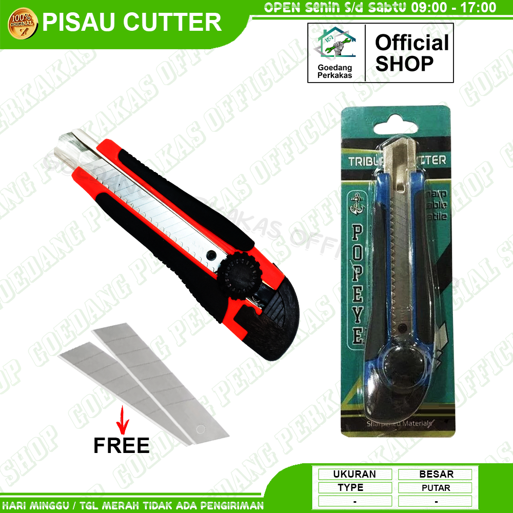 Pisau Cutter Besar 3 Blade Popeye Gagang PVC Lapis Karet | Lazada Indonesia
