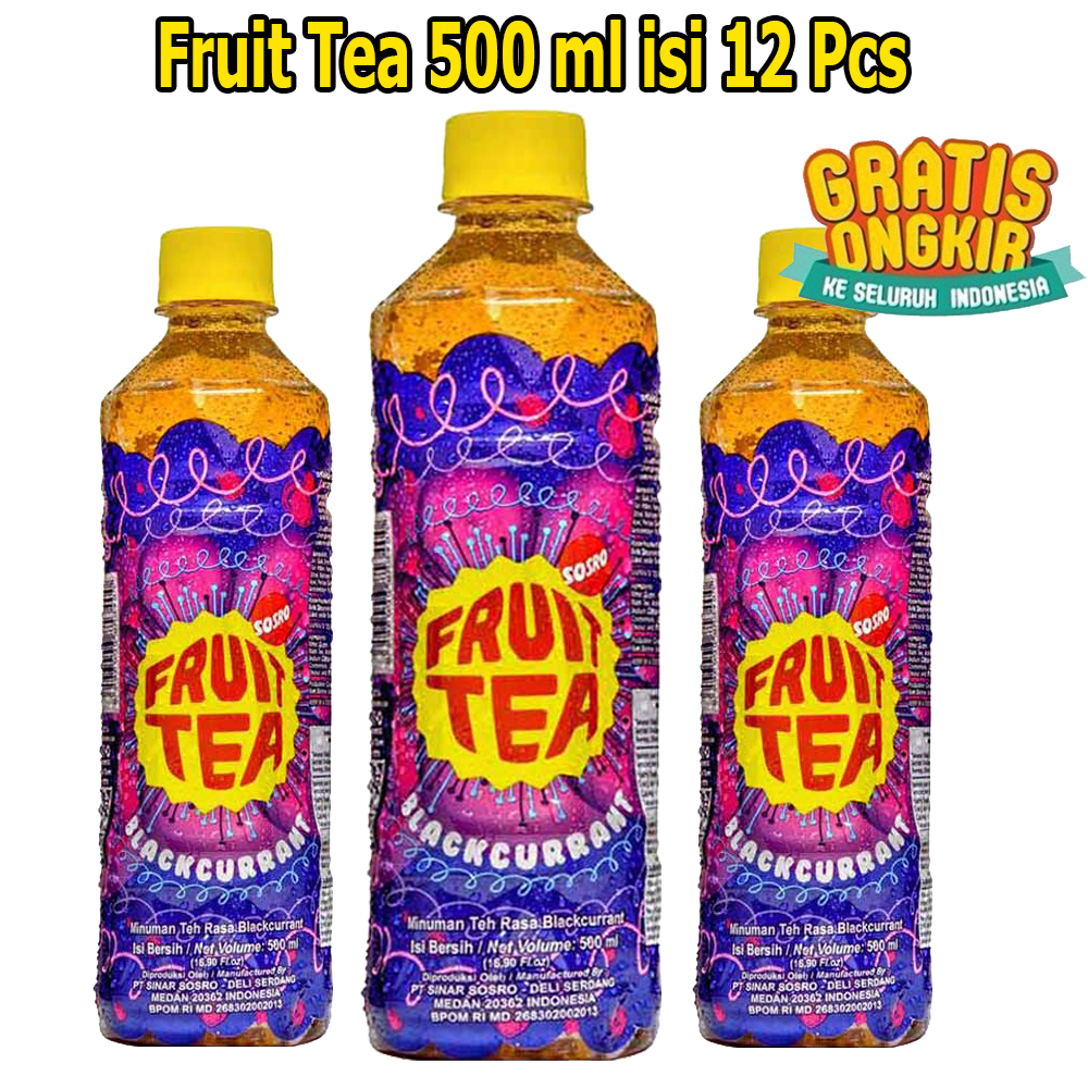 Fruit Tea Sosro 500 ml 1 Dus isi 12 pcs Rasa Blackcurrant Kemasan Botol ...
