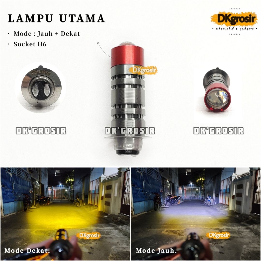 Lampu Utama LED H6 - Lampu depan tipe Laser Putih+Kuning - Lampu utama ...